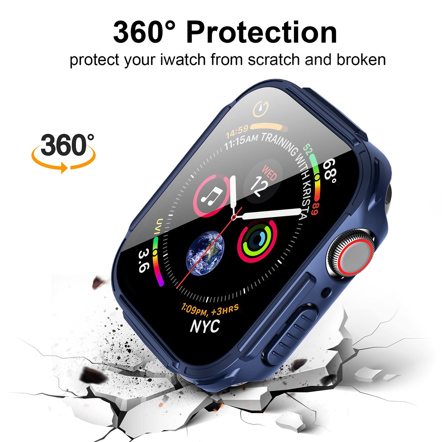 Mesime Rugged Case Compatible for Apple Watch Series 9 8 7 45mm with Tempered Glass Screen Protector, iWatch Case Protective Accessories Shockproof Bumper Cover Men/Women -Blue