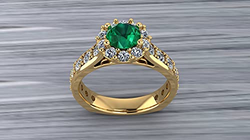 LMDPRAJAPATIS 7 mm Round Certified Green Emerald Gemstone 925 Sterling Silver Women's Ring/Wedding Engagement Ring Size 4.5 Color - Yellwo Gold Model No.02