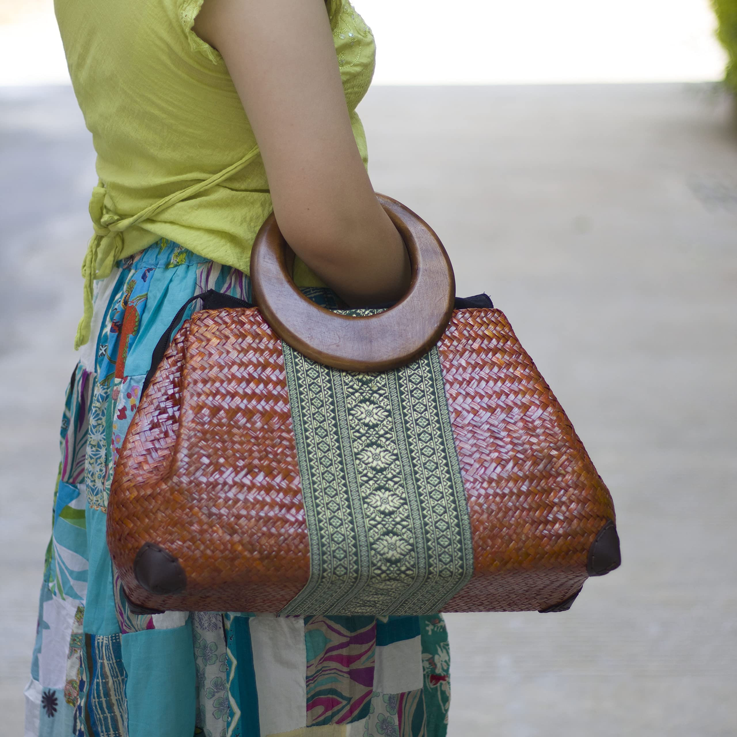 MODE LIFE Straw Bag,Women Bamboo Handbag Large Capacity Handmade Straw Beach Womens Retro Wallet