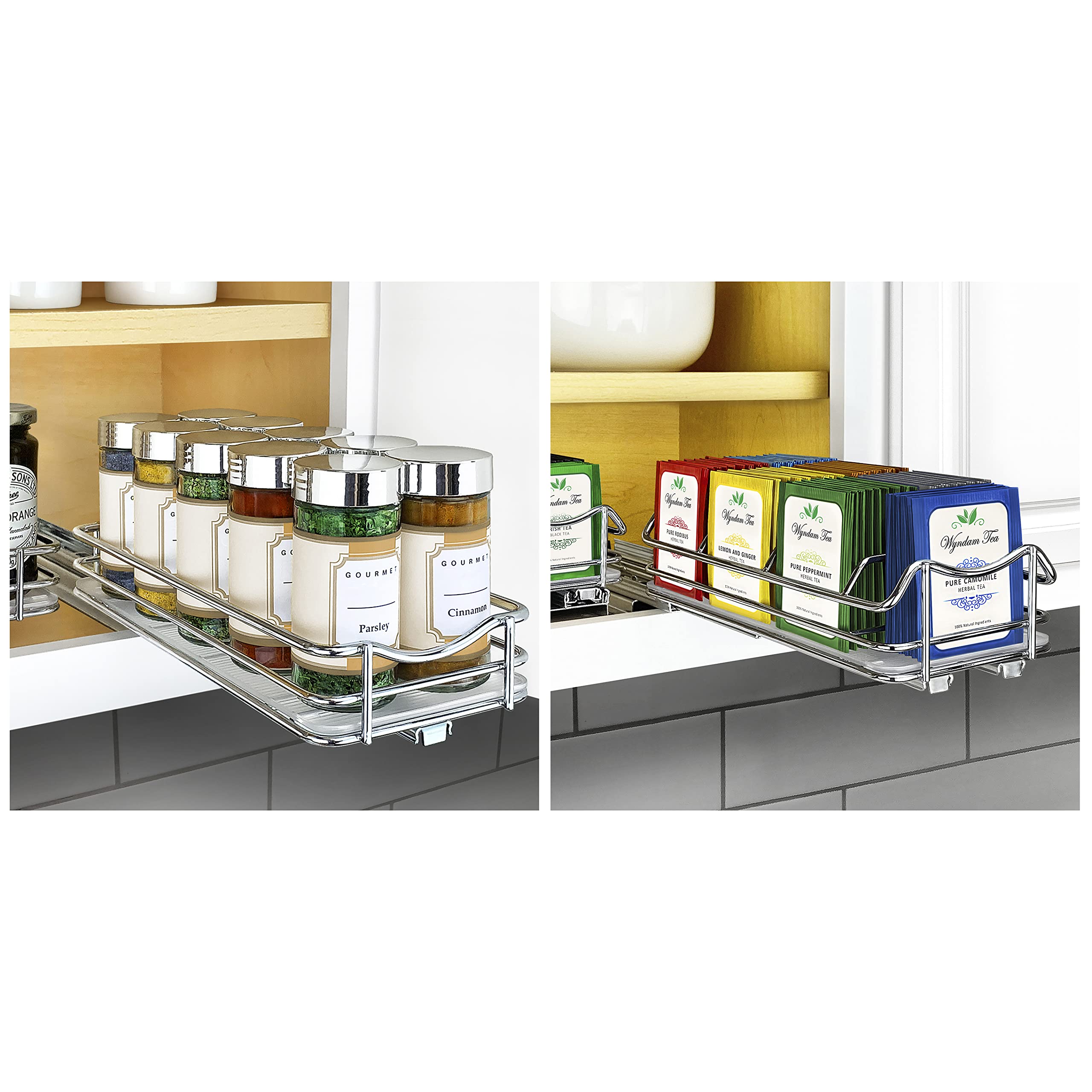 LYNK PROFESSIONAL® Pull Out Spice Rack Organizer for Cabinet - 4-1/4 inch and Slide Out Tea Bag Organizer