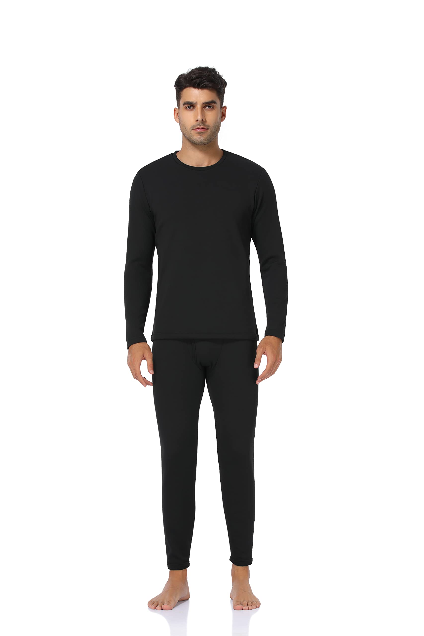 North Bund Mens Thermal Underwear Set Fleece Lined Long Johns Winter Base Layer Tops&Bottoms Hiking Workout Thermals Warmth, Black(Light), Medium