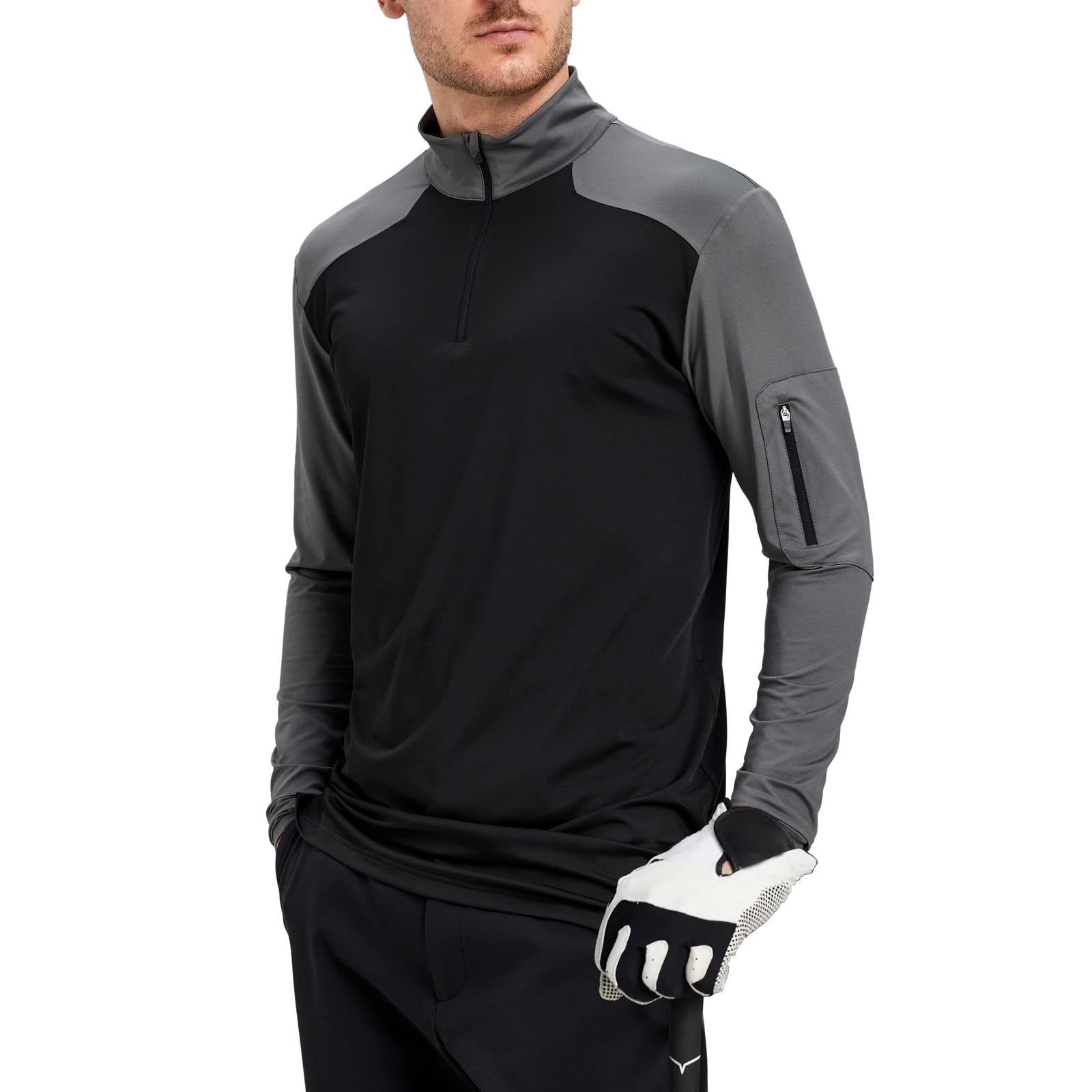 Mens Quarter Zip Pullover Men Lightweight Performance Dry Fit 1/4 Zip Golf Pullover Shirts Men Golf Sweatshirt for Men Long Sleeve Mock Neck Half Zip Golf Pullovers for Men