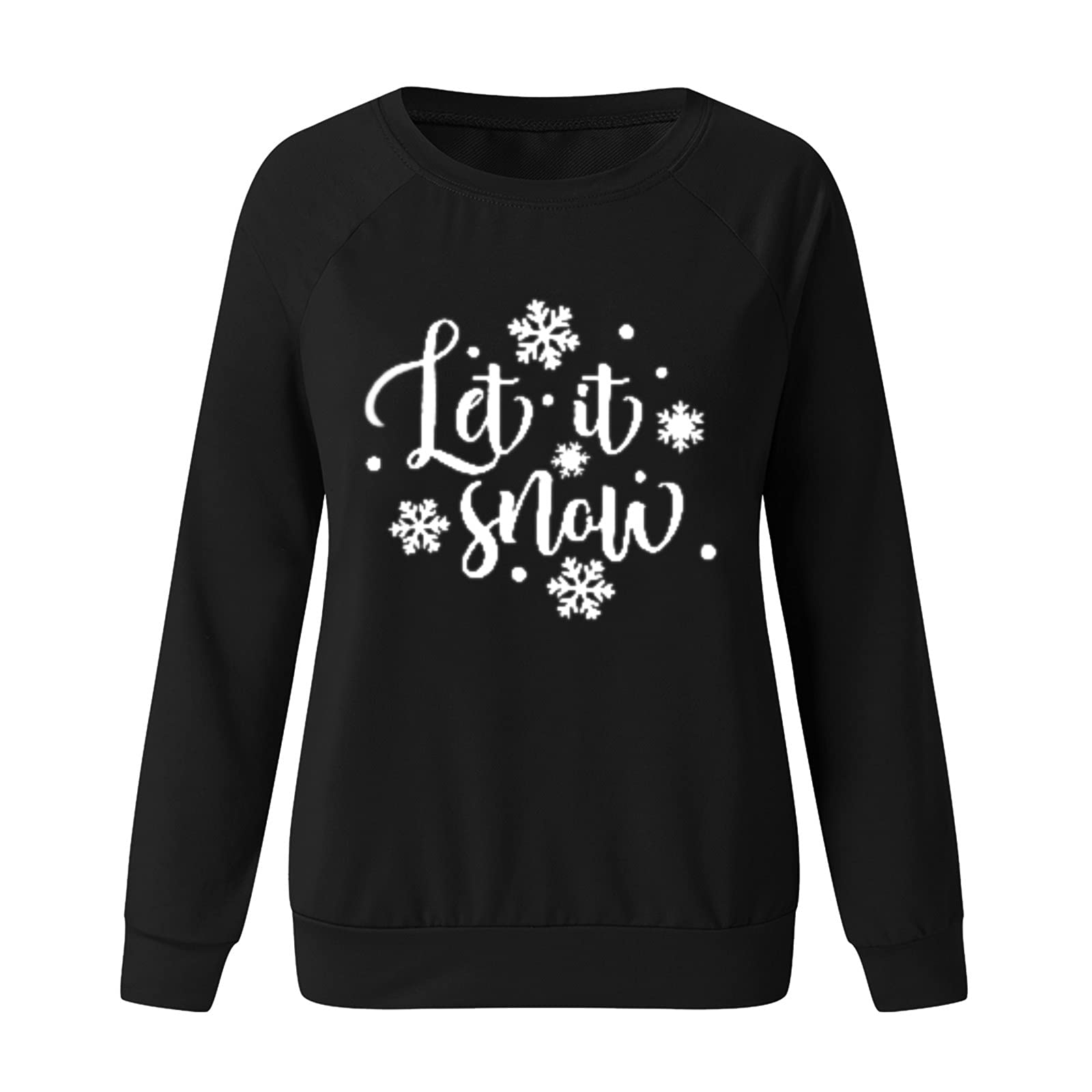 Let It Snow Christmas Sweatshirts for Womens Letter Printed Crewneck Long Sleeve T-shirt Casual Pullover Vacation Tops