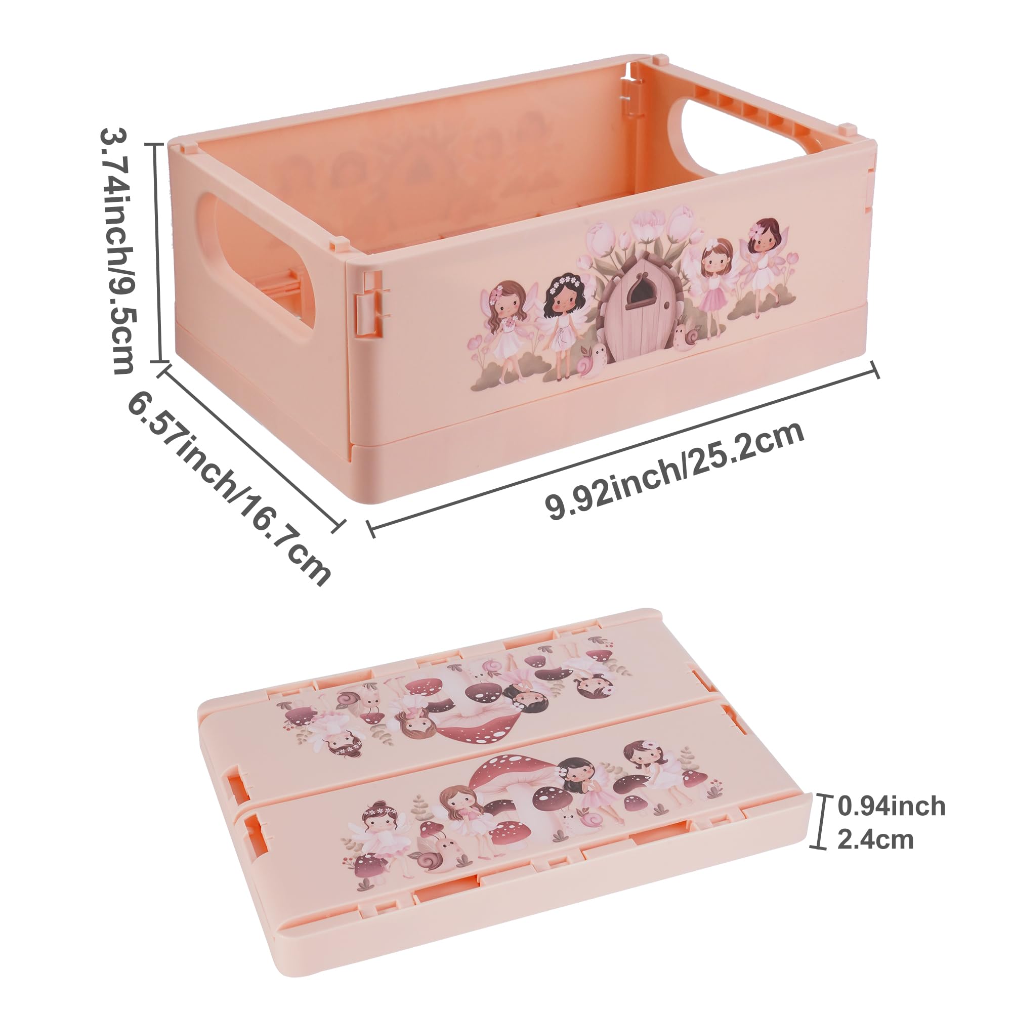 Purdaz 2pack Plastic Storage Baskets, Mini Foldable Plastic Small Baskets,Collapsible Storage Crate for Organizing and Storage,Collapsible Storage Crate for Office,Bedroom,Living Room(Flower Fairy)