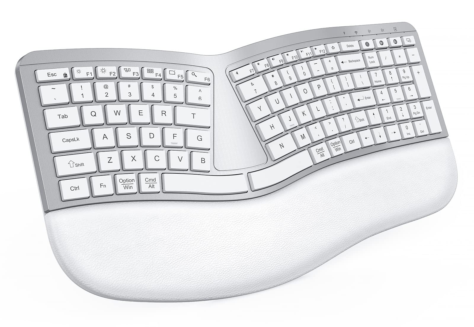 PEIOUS Ergonomic Keyboard, Bluetooth Keyboard Multi-Device Rechargeable with Split Keyboard Layout and Wrist Rest, USB Ergo Wireless Keyboard for Mac and Windows, Laptop, Computer, Silver