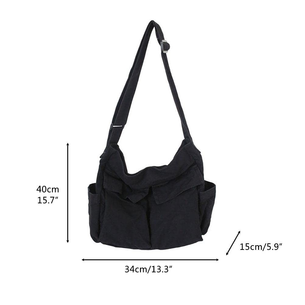 Messenger Bag Unisex Canvas Shoulder Bag Large Capacity Crossbody Bag with Multiple Pockets Vintage Hobo Shoulder Tote Bag (black)