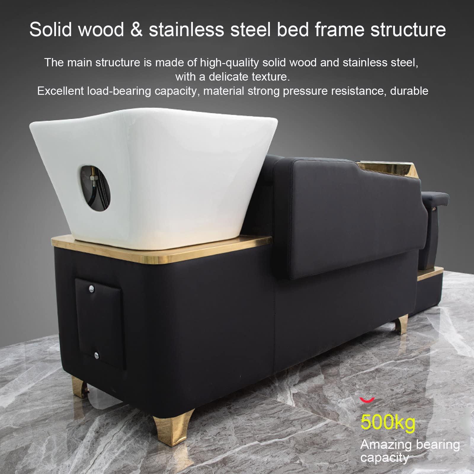 ReligWan High-end semi-Lying Shampoo Bed,Shampoo Barber Backwash Chair, Ceramic Shampoo Bowl Sink Chair, for Spa Beauty Salon Equipment (B)
