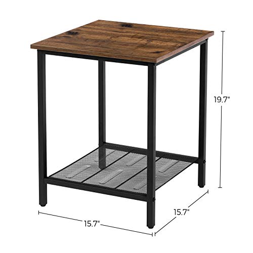 VASAGLE End Table,2-Tier Nightstands Side Table Night Stand Bedside Desk for Small Space in Living Room, Bedroom, , Steel Frame, Easy Assembly, 1 Pack, Chestnut Brown and Black, ULET202B07