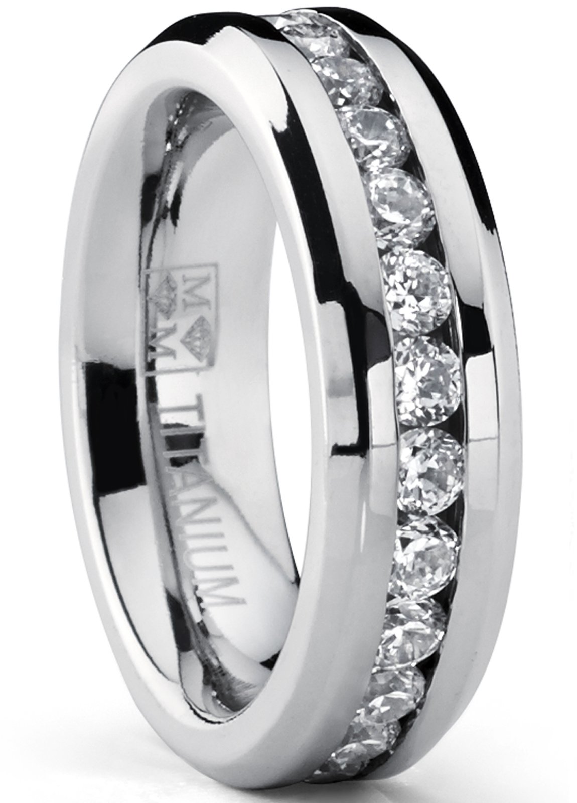 Metal Masters 6MM Black Womens Eternity Titanium Ring Wedding Band W/Black Cubic Zirconia