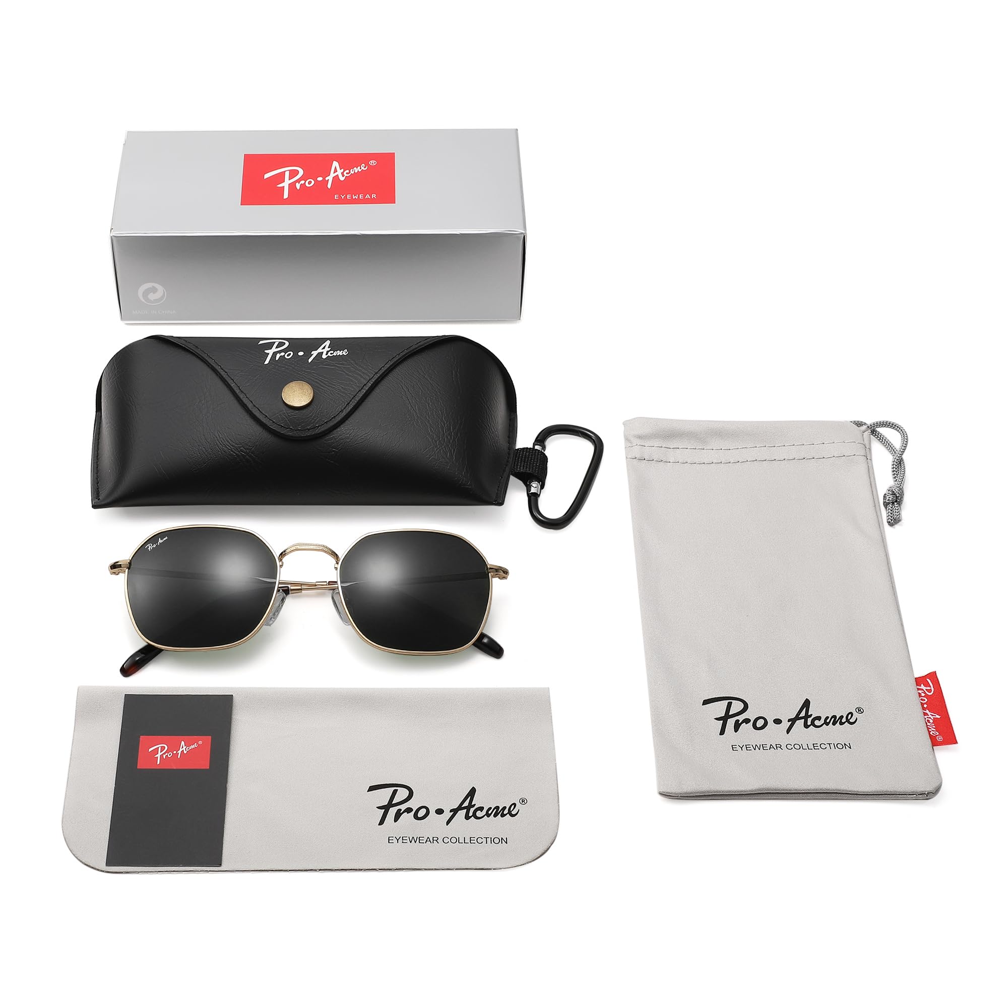 Pro Acme Classic Sunglasses for Women Men Hexagonal Flat Lens Metal Frame Trendy Square Shades Sunglasses 100% Real Glass Lens(Gold | Grey)