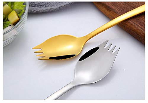 Mengbaobao 6-pack Gold Sporks Spoon Forks Long Handle Stainless Steel for Fruit Appetizer Dessert Salad Forks Noodle Spoon 8.1 inch