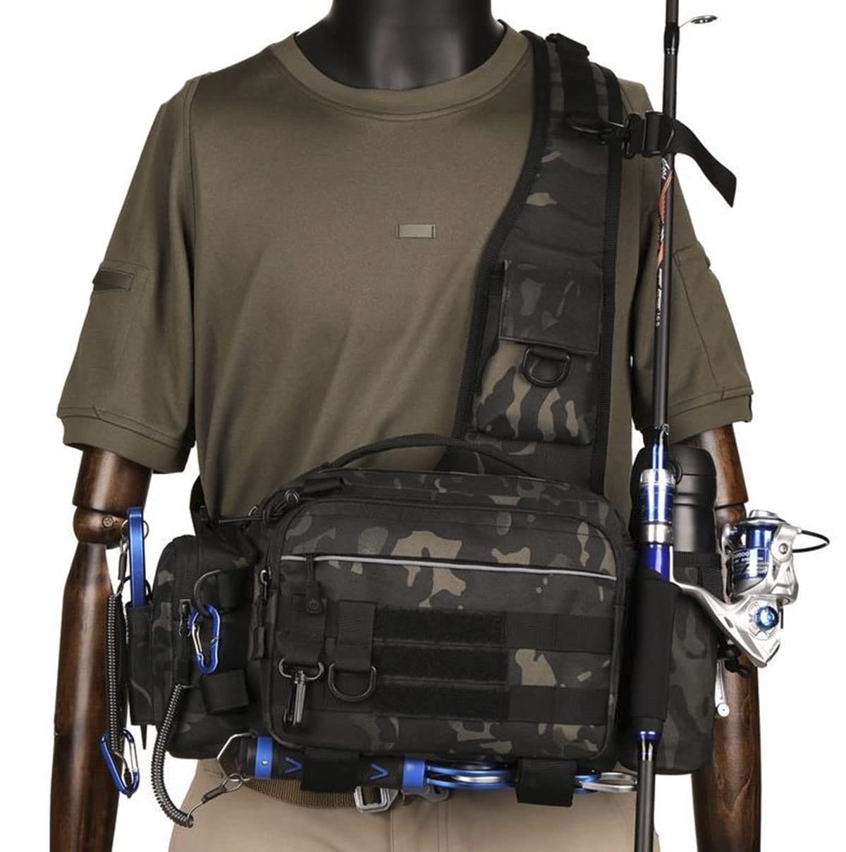 Multipurpose Sling Fishing Tackle Bag Waist Pack Tactical Chest Bag Admin Pouch Fishing Fanny Pack and Tackle Storage Hip Bag Cross Body Sling Pack (Black)