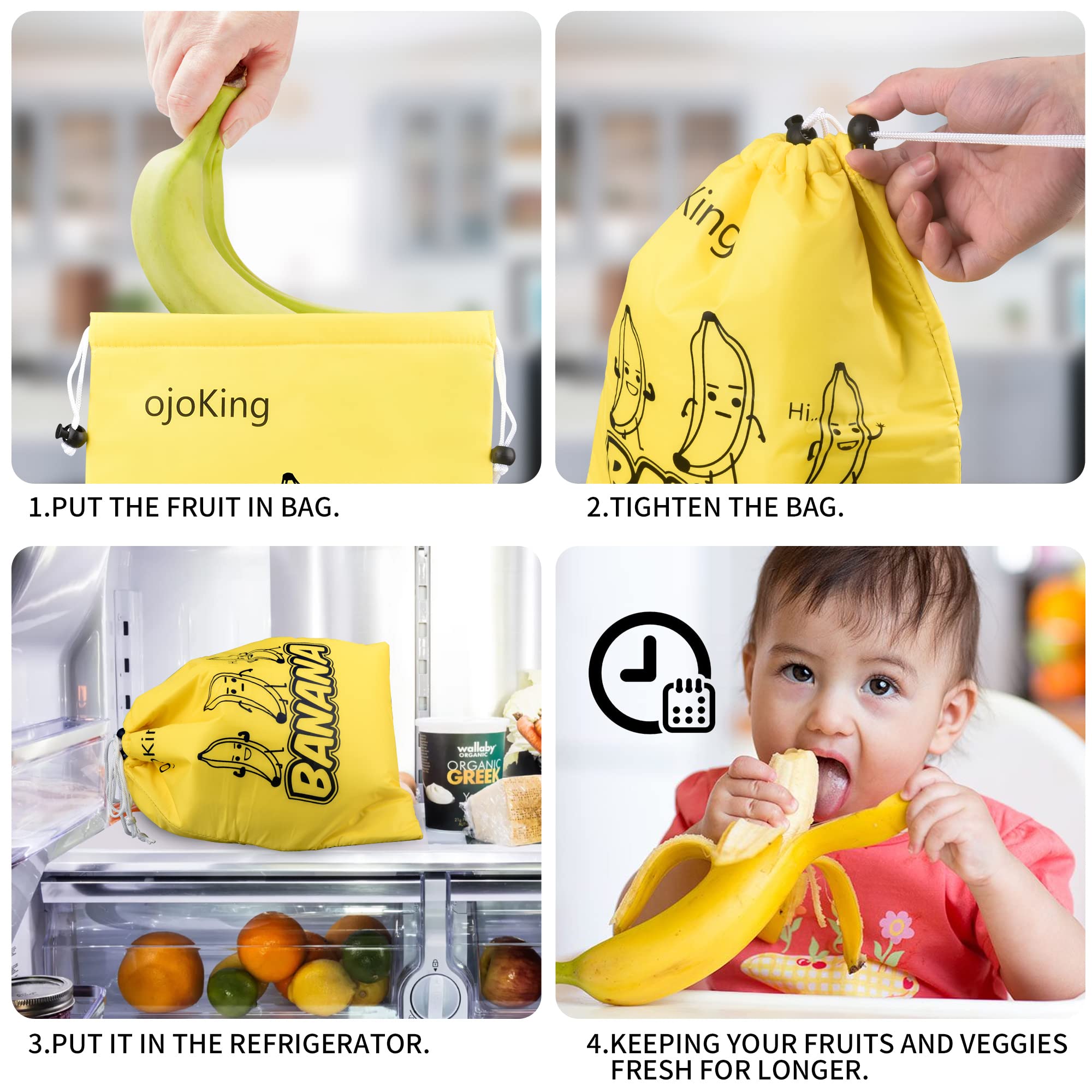 ojoking Yellow Banana Storage Bag keeps fresh for a long time, reusable fruit storage bag,keep bananas fresh,banana saver,banana bags to prevent ripening,(SET OF 2)