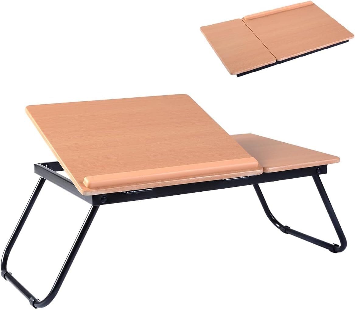 Home Office Desks, Folding Laptop Bed Table, Adjustable Lap Standing Desk Breakfast Bed Tray with 4-Angle Tilting Top, Portable Notebook Stand Reading Holder for Bed Sofa Computer Desk,