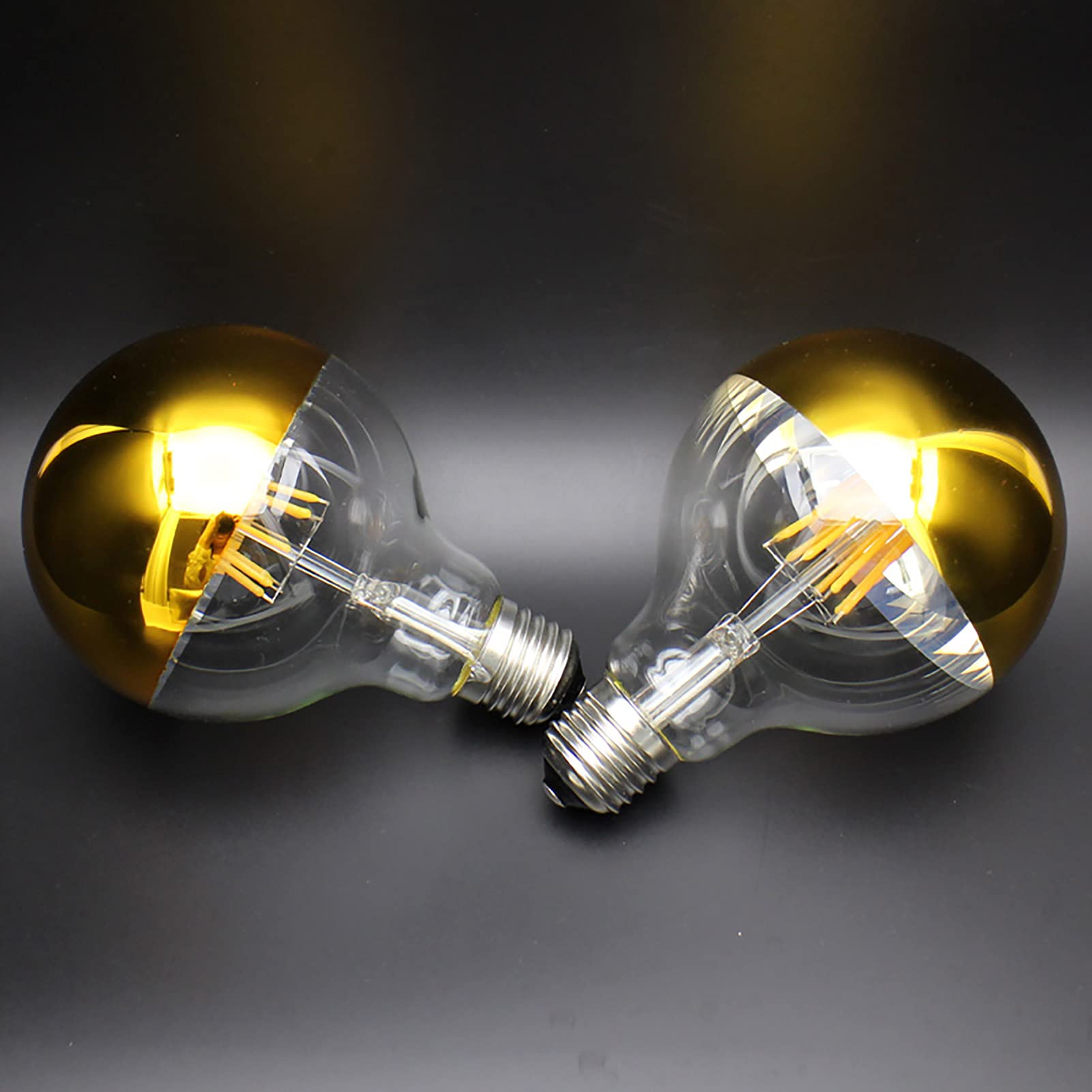 Meconard Half Chrome Decorative Light Bulb, G80/G25 Dimmable E26 Medium Screw Base LED Filament Globe Bulb, 6Watt Equivalent 60Watt, Half Gold Reflected Bulb for Mirror, 2700K Soft White, 2Pack