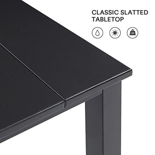 VICLLAX Patio Dining Table for 6, 63"x37.8" Rectangular Outdoor Metal Slats Patio Table for Patio Garden Front Porch, Deck, Black