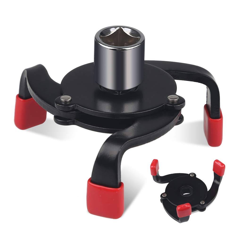 JDMON Universal Adjustable 3 Jaw Oil Filter Wrench Remover Tool for Removing Oil filters Range 2.4 inch from 3.8 inch in Diameter Include 1/2β-3/8β and 1/4β-3/8β Drive Adapter
