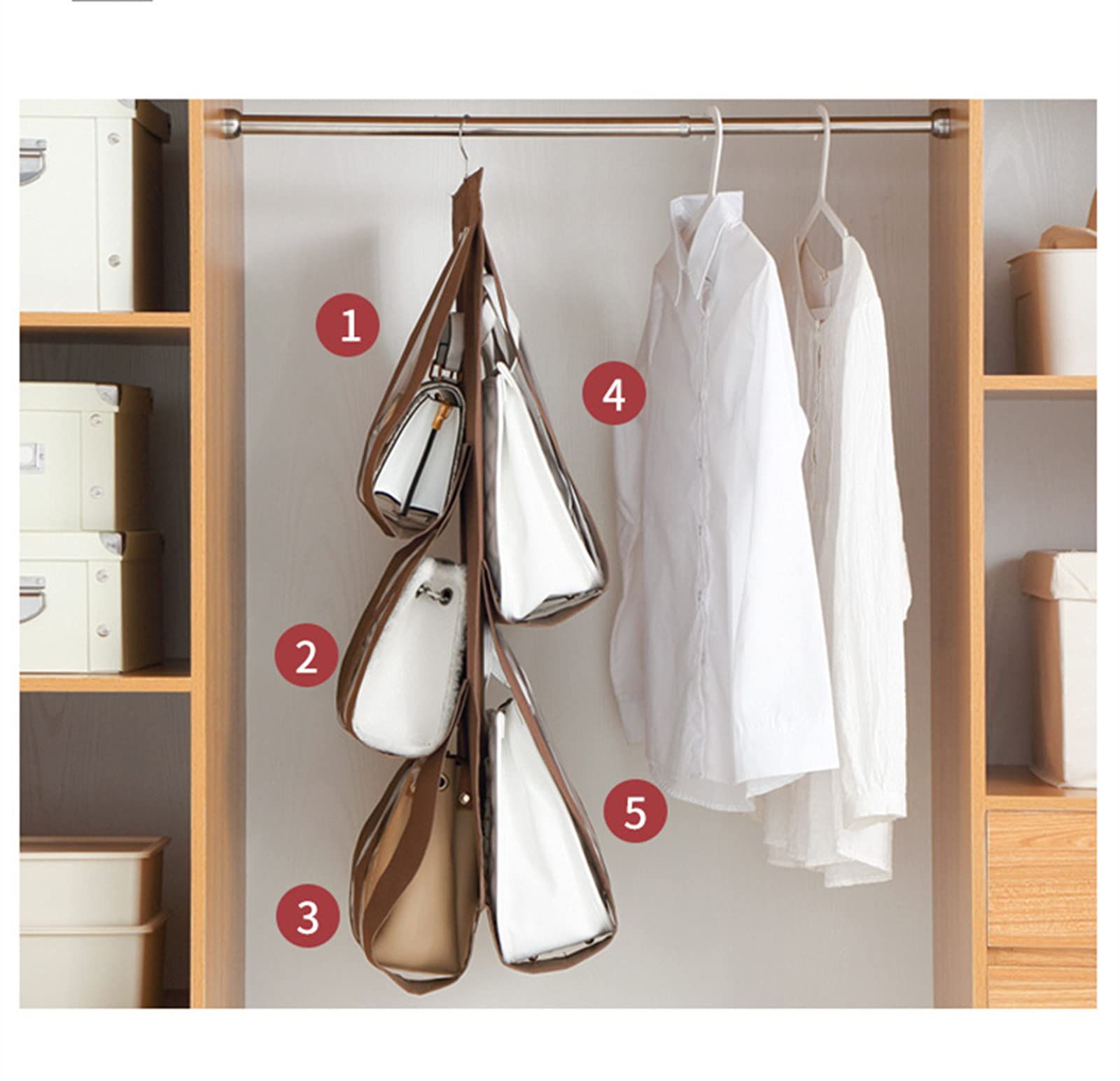 LCXEGO 5 Pockets Foldable Hanging Bag, Hanging Purse Handbag Organizer, Space-Saving Storage Bag System, Thickened Oxford Cloth Storage Bag (Gray)