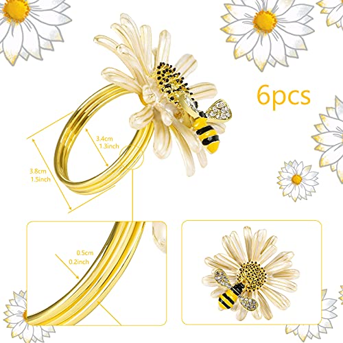 Kesote Daisy Sunflower Napkin Rings Set of 6, Gold Bee Napkin Ring Holders for Formal or Casual Dinning Table Decor
