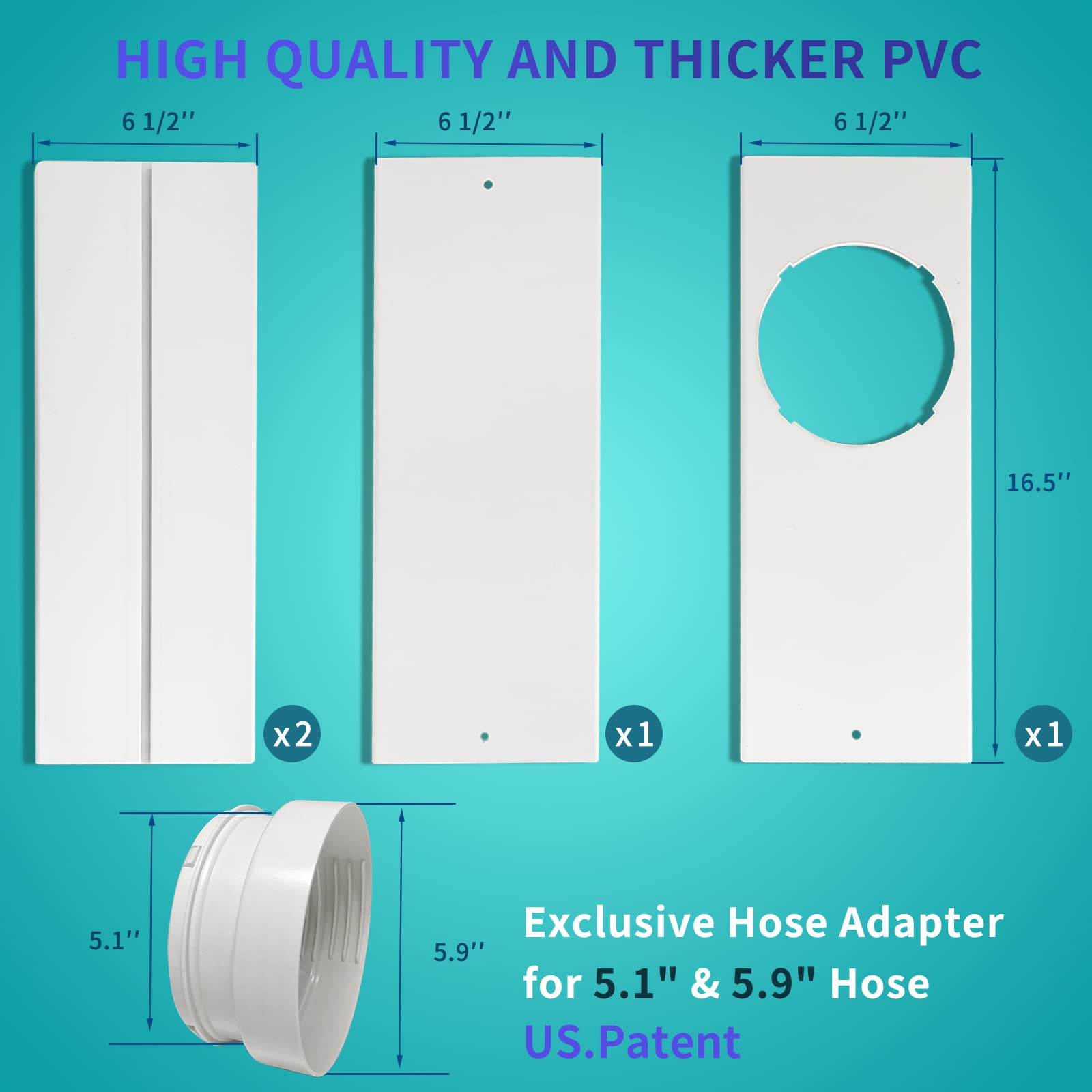 JEACENT Portable Air Conditioner Window Kit,Sliding AC Vent Kit, Adjustable PVC Seal Kit Panels Up to 60 Inches, for Universal Thread AC Exhaust Hose of 5.1" or 5.9" Diameter