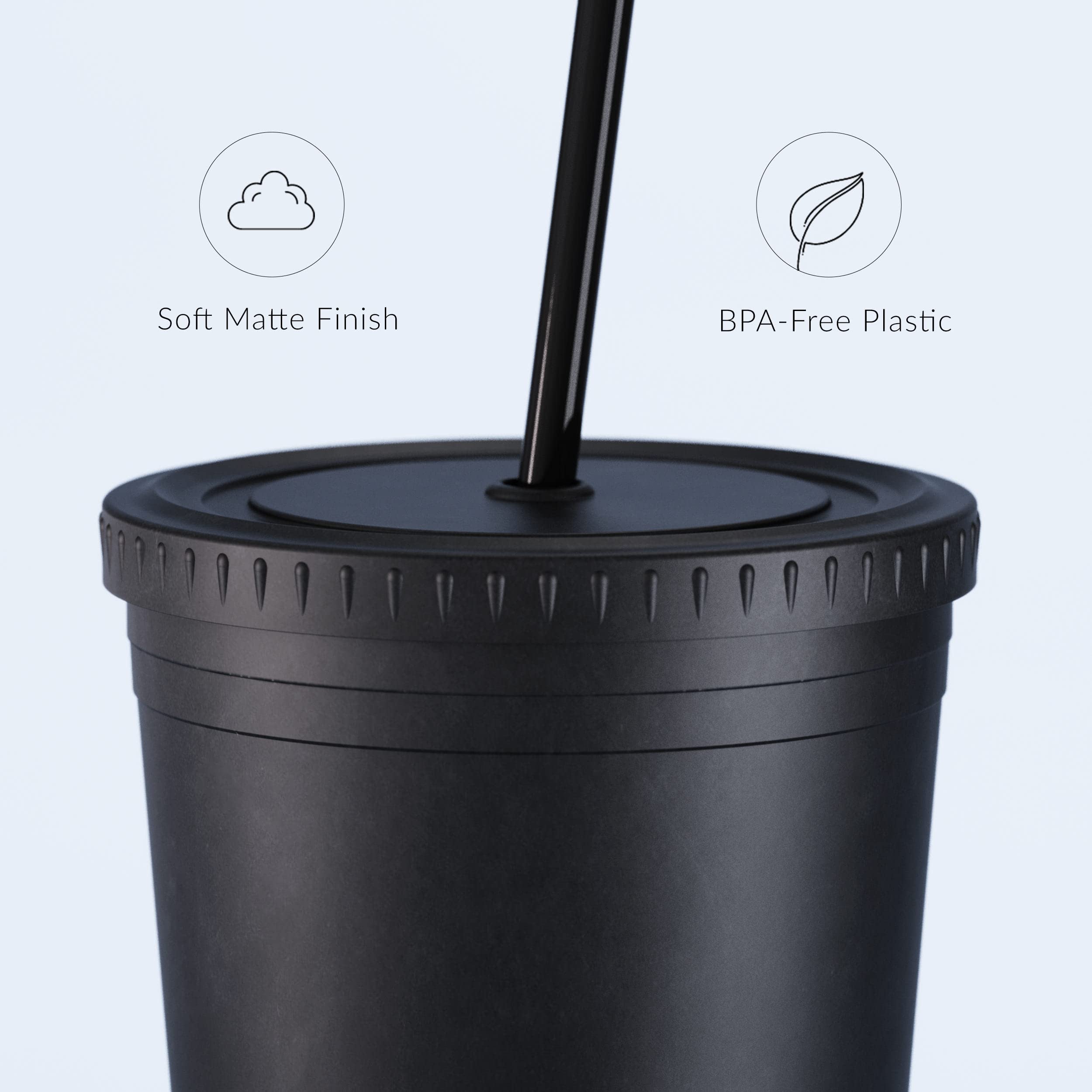 Maars Acrylic Travel Tumbler with Lid and Straw | 32oz Premium Insulated Double Wall XL Plastic Reusable Cups - Matte Dusty Blue, 2 Pack