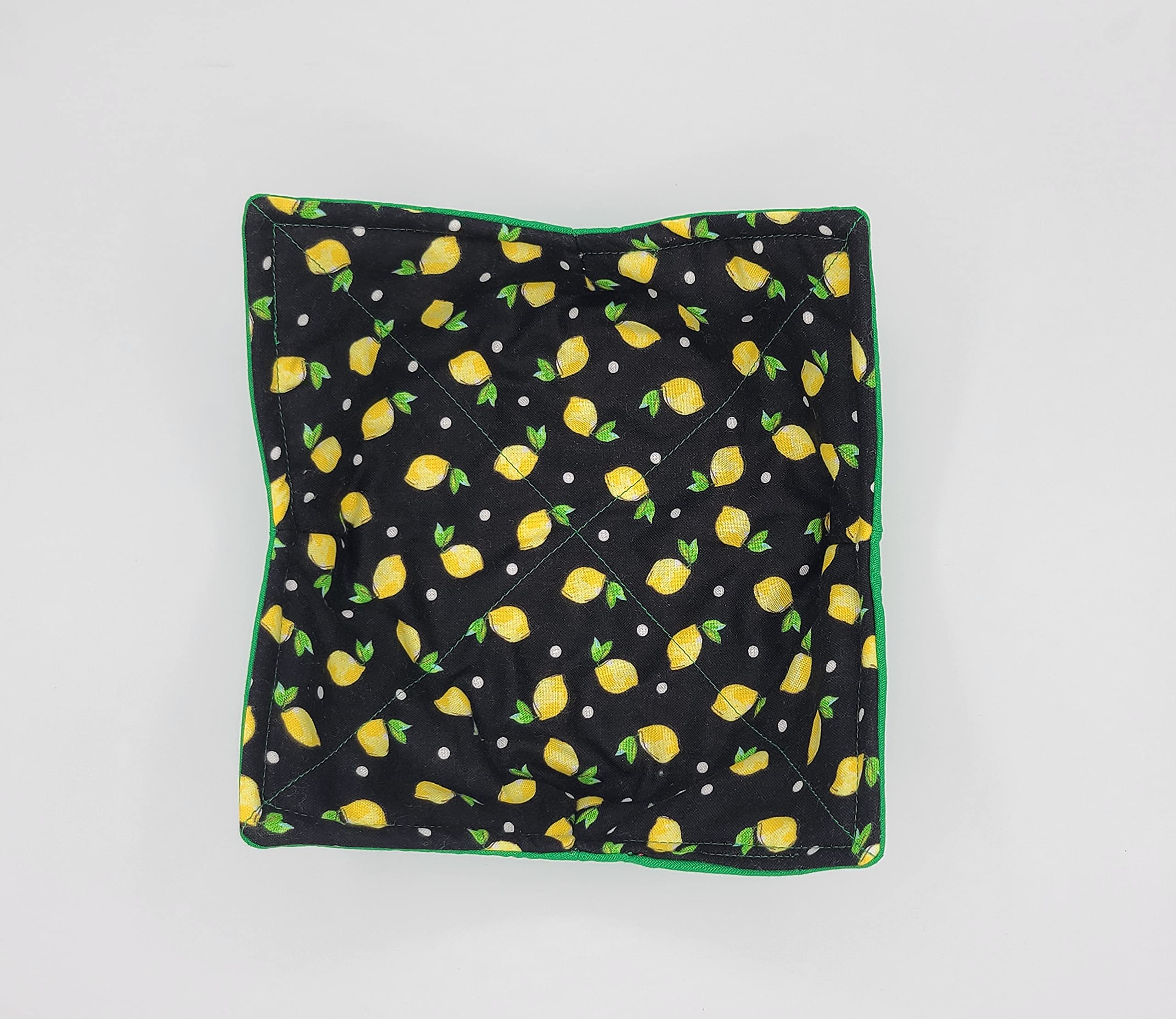Lemon Polka Dot Microwave Bowl Cozy Vintage Inspired Reversible Microwaveable Potholder Retro Soup Buddy Kitchen Linens 50s Diner Handmade Housewarming Hostess Teacher Gifts Under 10