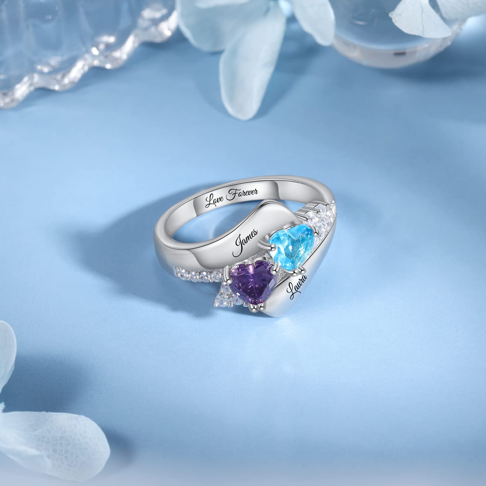 lagofit Personalized Sterling Silver Mothers Ring Custom Birthstone Rings for Women Engraved Name Promise Rings for Her Customized Jewelry Gifts