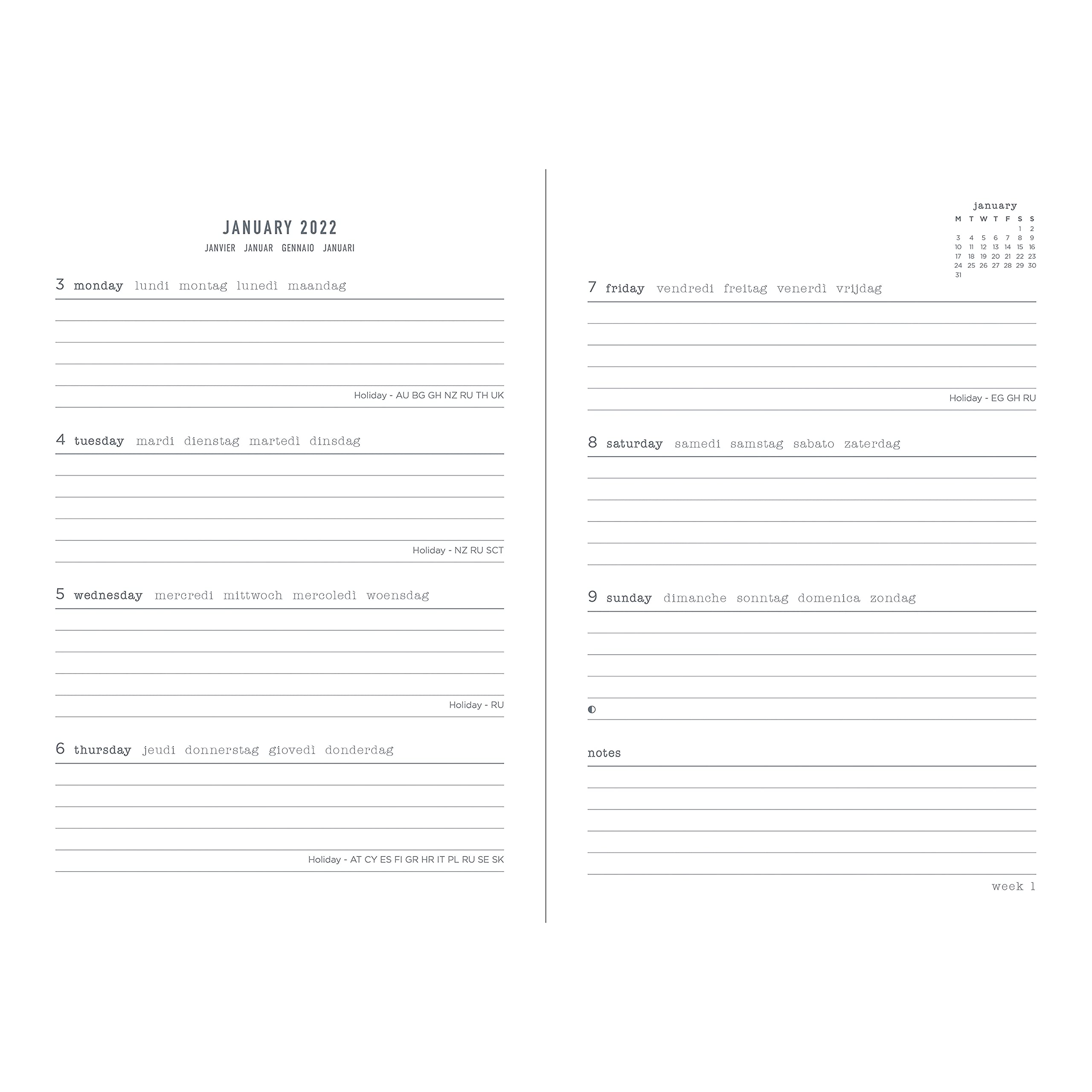 Letts of London Serenity A6 Week to View 2022 Diary - Blossom, (22-082141)