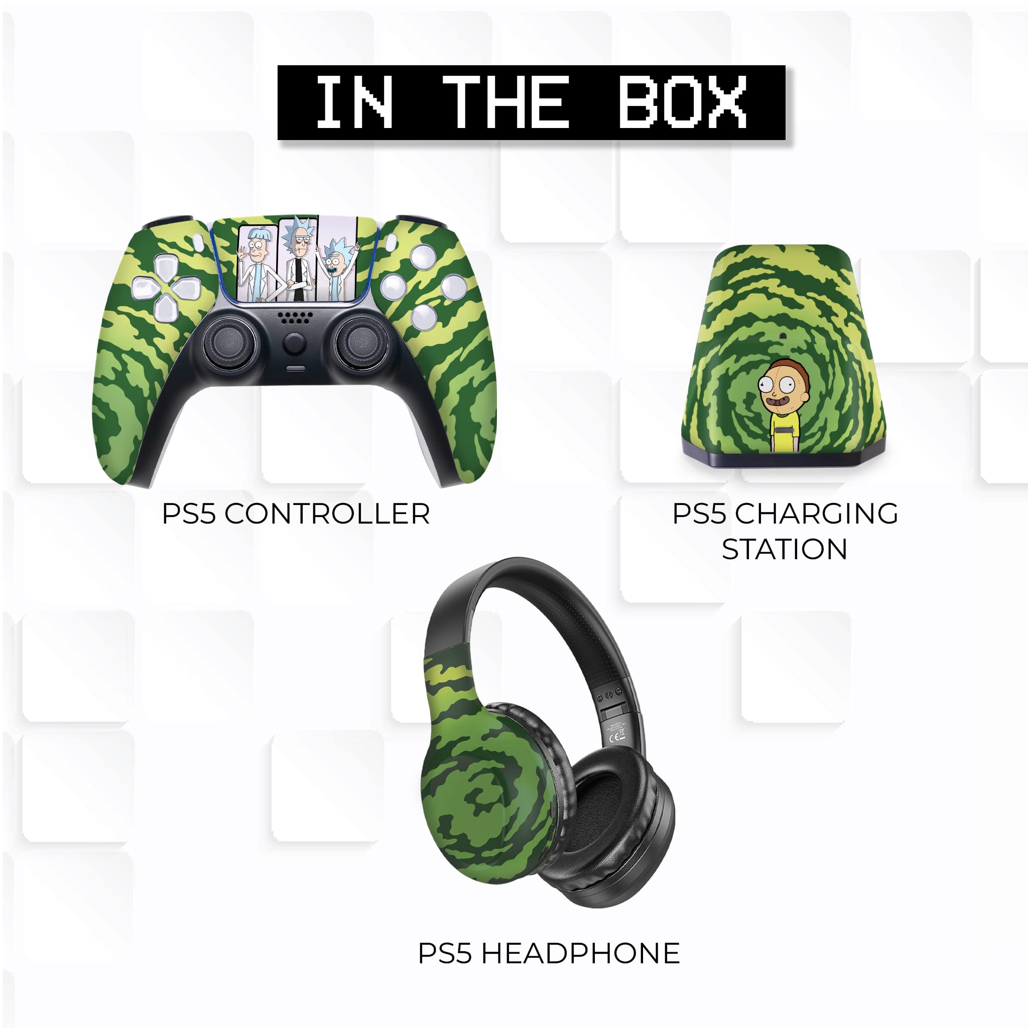 Portal Ricck Custom Modded Controller with Gaming Headset and Quick Charging Stand Compatible with Console | Customized with Permanent Hydro-Dip Printing(Not Just A Skin)(Controller Included)