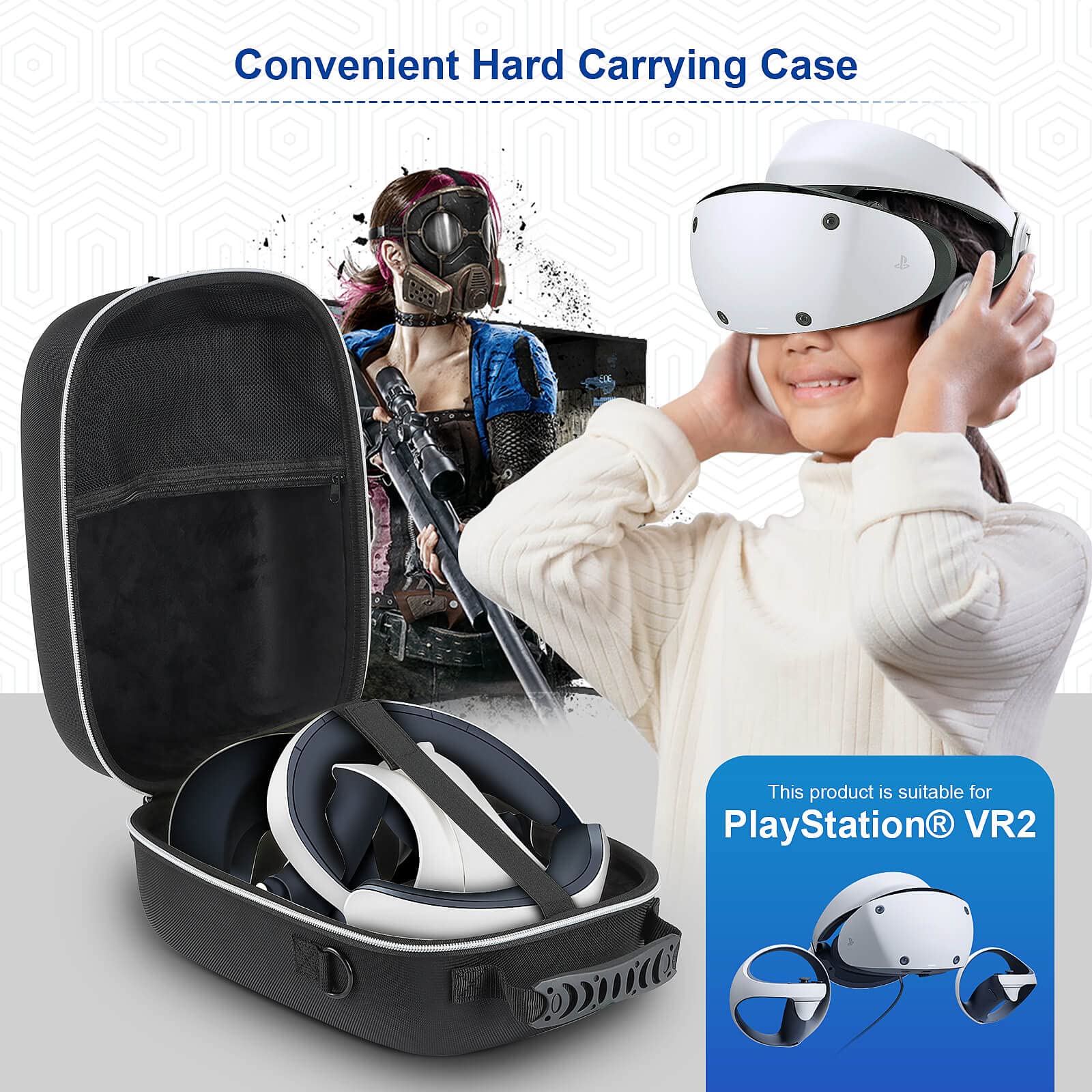QYCHHJ Hard Carrying Case for PlayStation VR2 All-in-One VR Gaming Headset and Touch Controllers, Portable Travel Cover Storage Bag with Shoulder Strap & Lens Cloth for PS VR2 Accessories, Black