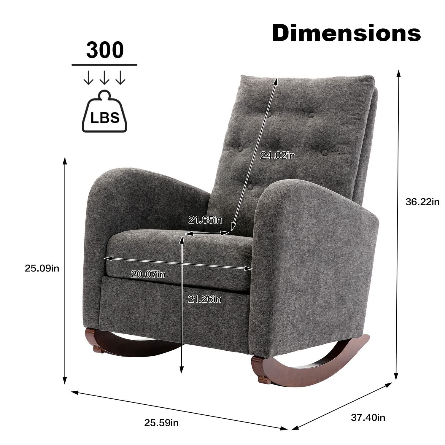 Rocking Chair Modern,Upholstered Glider Rocker Chair for Nursery,Comfy Armchair with Side Pocket for Living Room (Dark Grey)