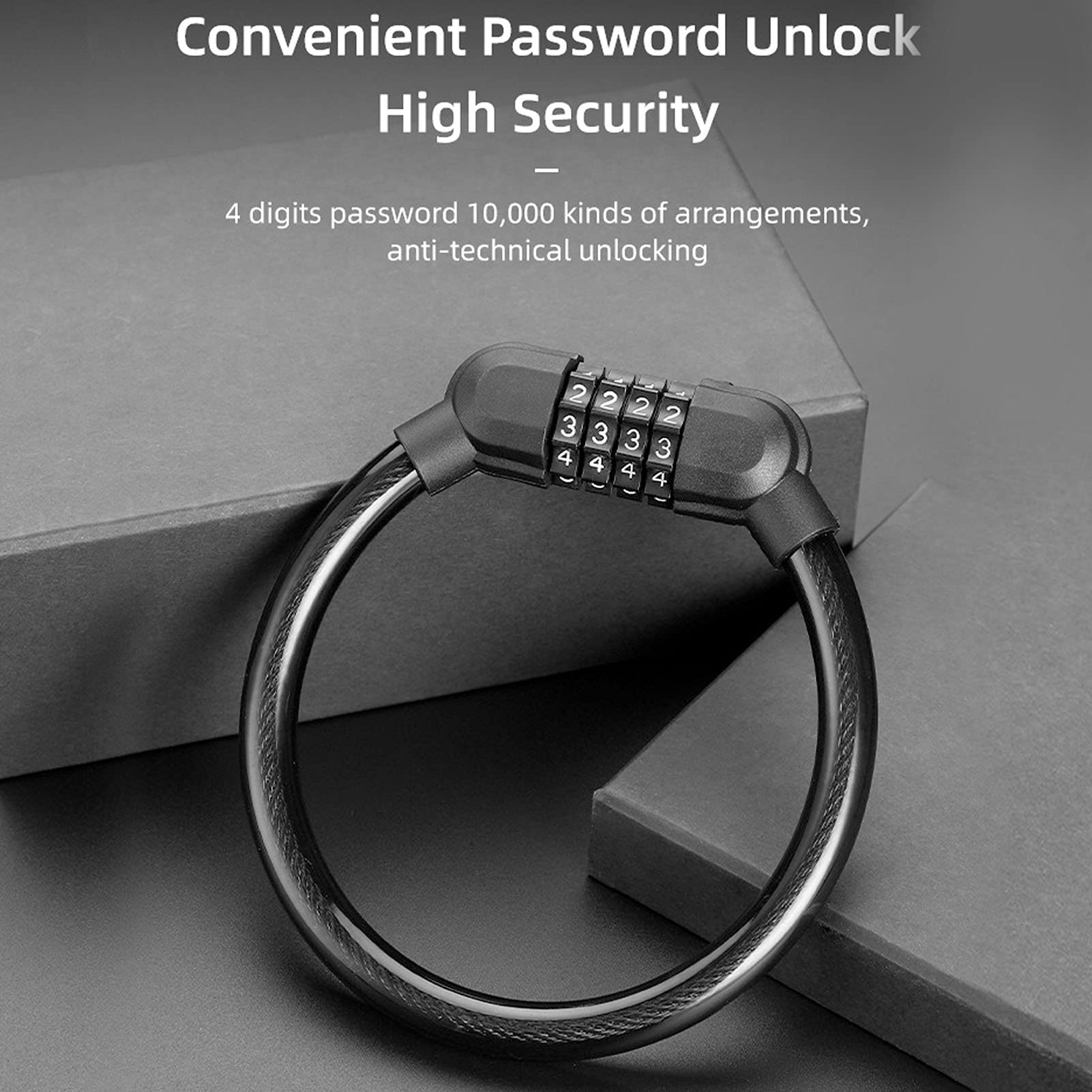 LAIONTY Bike Lock Cable 4 Digit Combination Portable Code Lock Cable Security Bike Cable Locks Tool (Black)