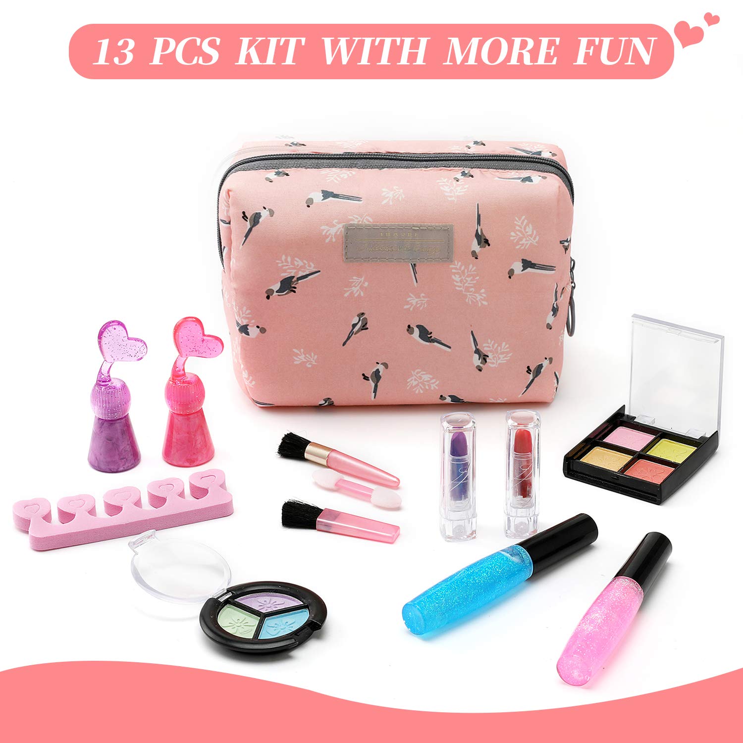 Kids Makeup Kit for Girls with Cosmetic Bag, Washable Makeup Toys for Girls 3 4 5 6 7 8 Year Old