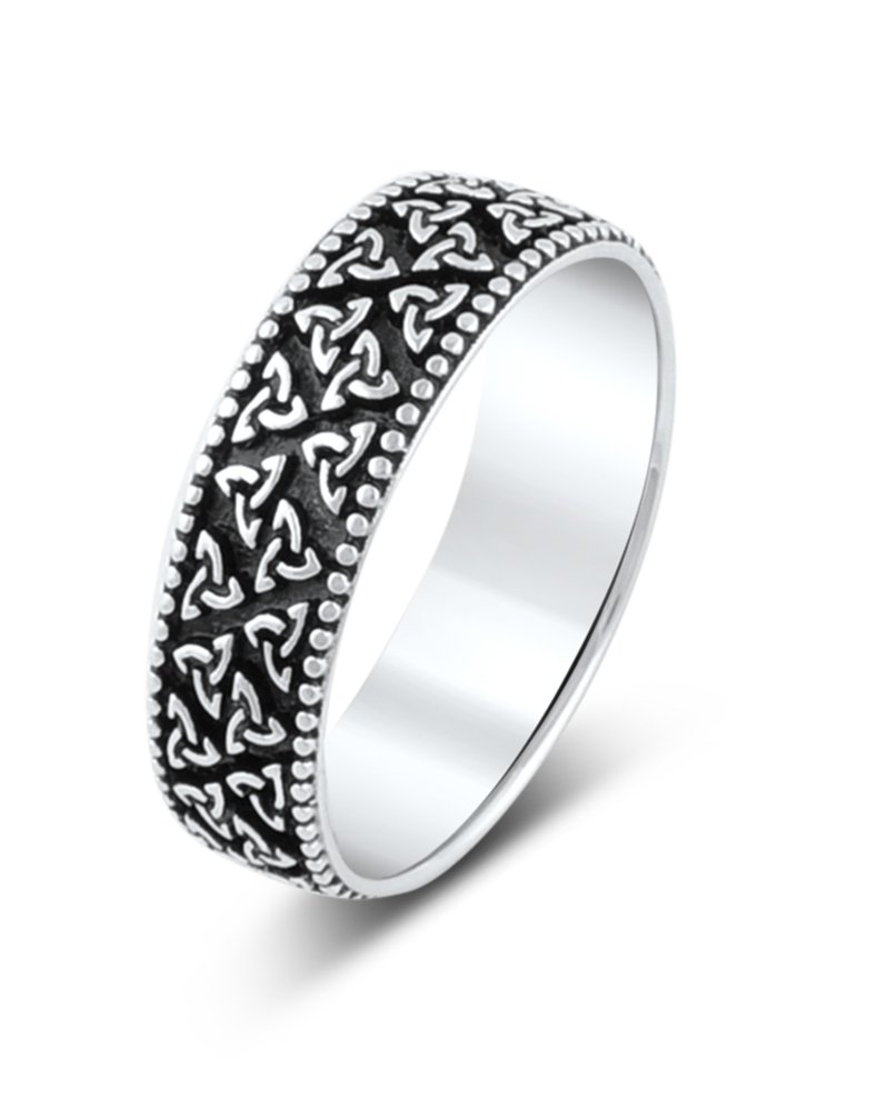 Heartbeat Sterling Silver Trinity Knot Celtic Beaded Edge Eternity Wedding Band Ring (10)