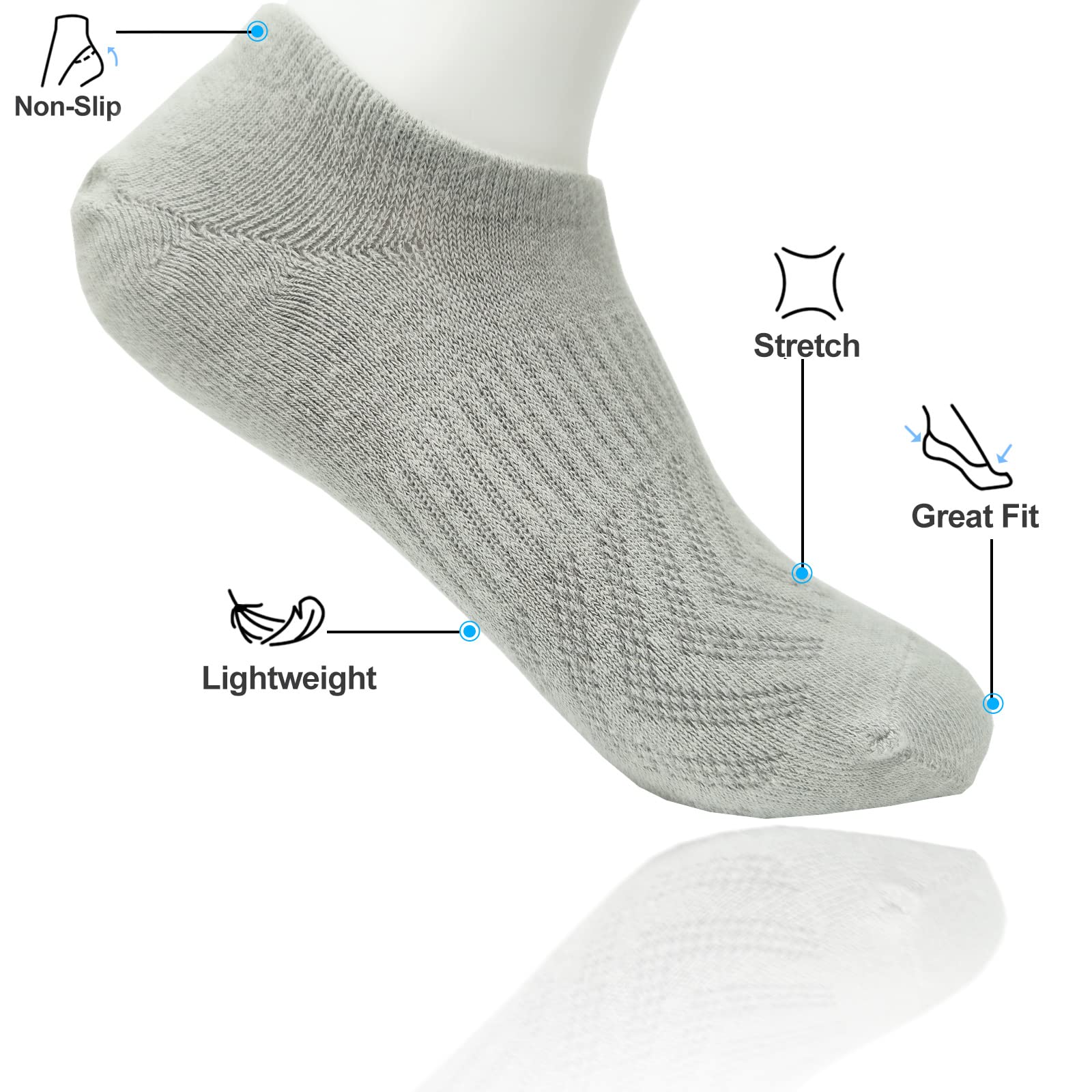 NUHEEL Womens Low Cut Ankle Socks Athletic Ankle No Show Socks Anti-slid Cushioned Running Cotton Mix-colors 6 Pairs