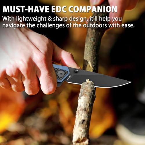 NedFoss DOLPHIN Pocket Knife for Men, D2 Steel Black PVD Blade Folding Knife with Carbon-Fiber Insert G10 Handle, Brass Ball Bearing Pivot Opening, Pocket Clip for EDC