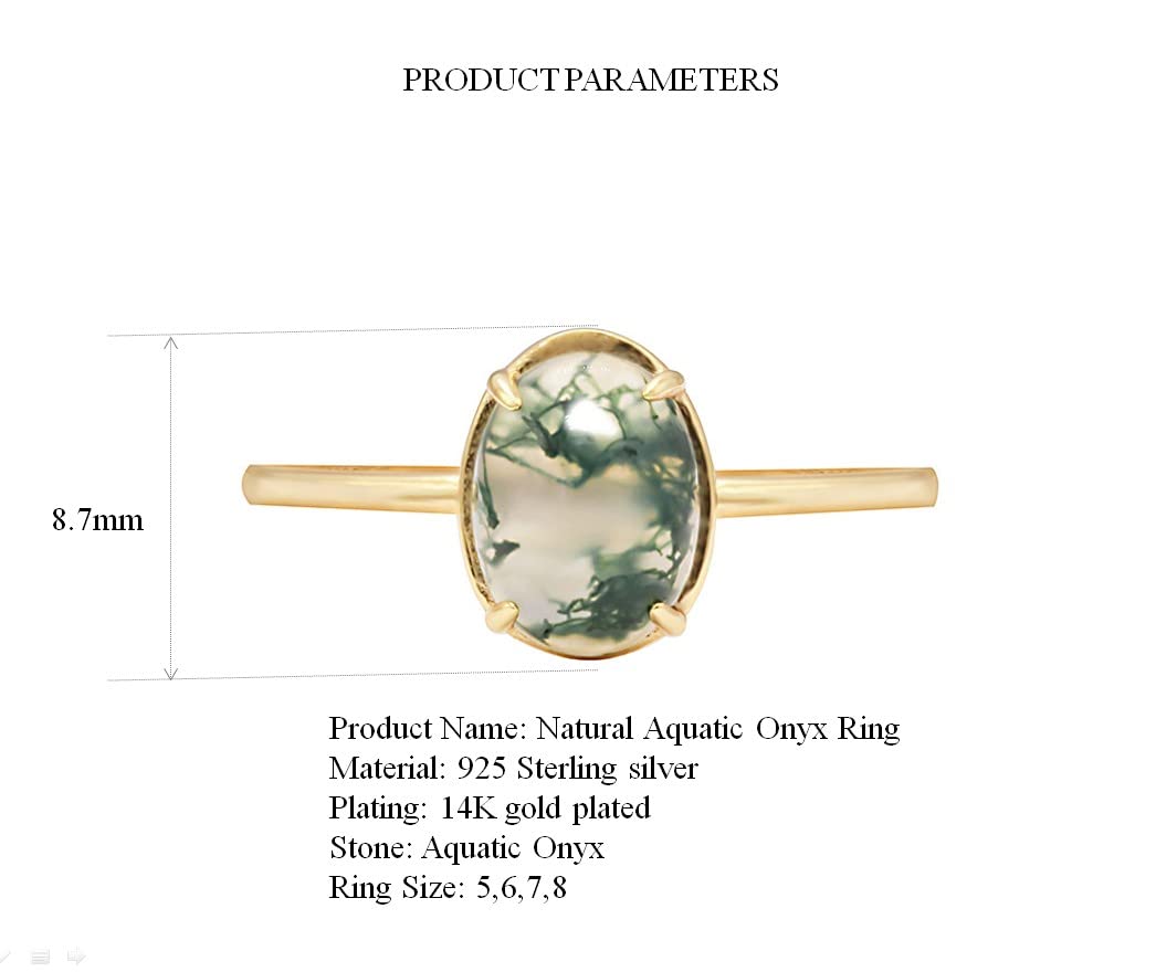 Natural Moss Agate Gemstone Genuine 925 Sterling Silver Ring for Women Oval Cut Women's Ring for Engagement Silver 925 Jewelry Personality Ring for Women (8)