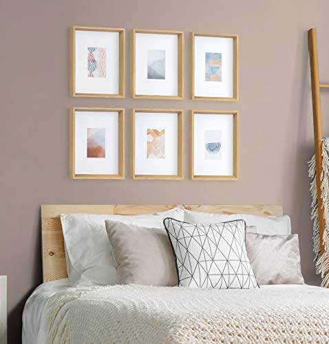 Kate and Laurel Calter Framed Under Glass Modern Abstract Multicolored Art Prints, Natural Finish Frame, 6 Piece Set