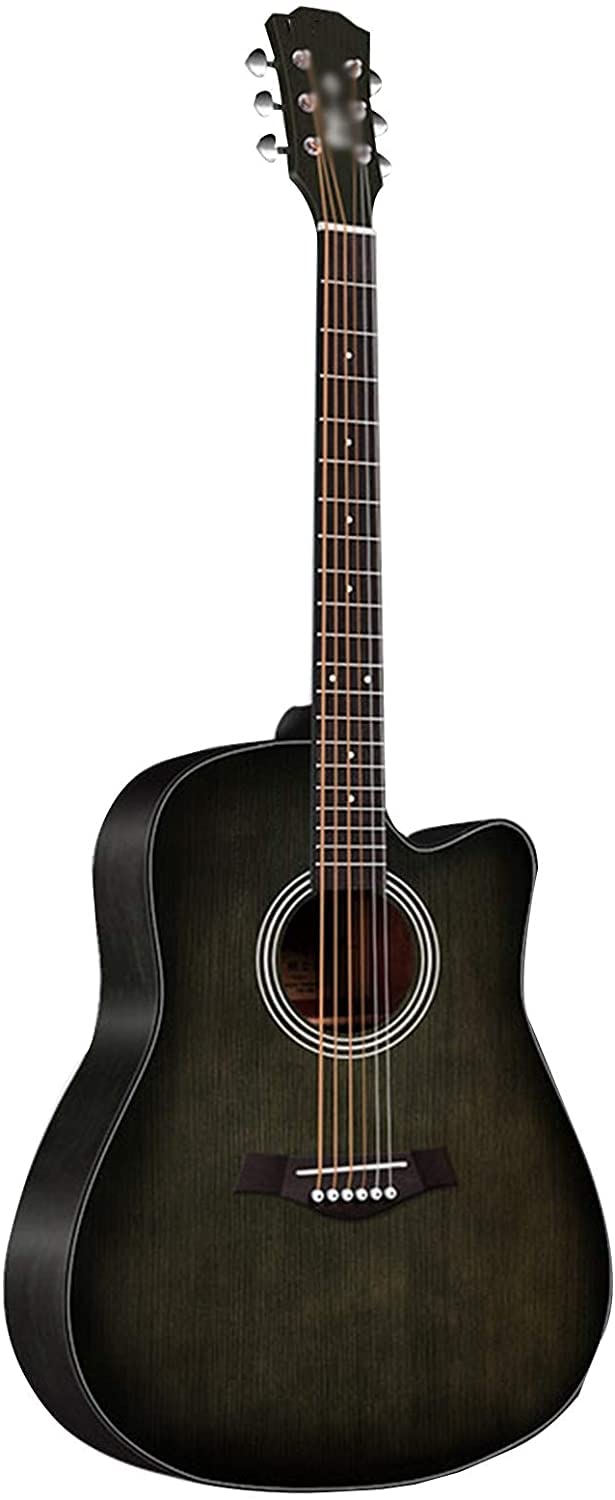 MUWIZ Guitar Kit, String Instrument Electronic Guitar 41 Inches Solid Wood Veneer Warm Tone Feel Comfortable Adjustable Chord Pitch Student Adult Beginner's Guide Folk Pop Guitar (Color : Black)