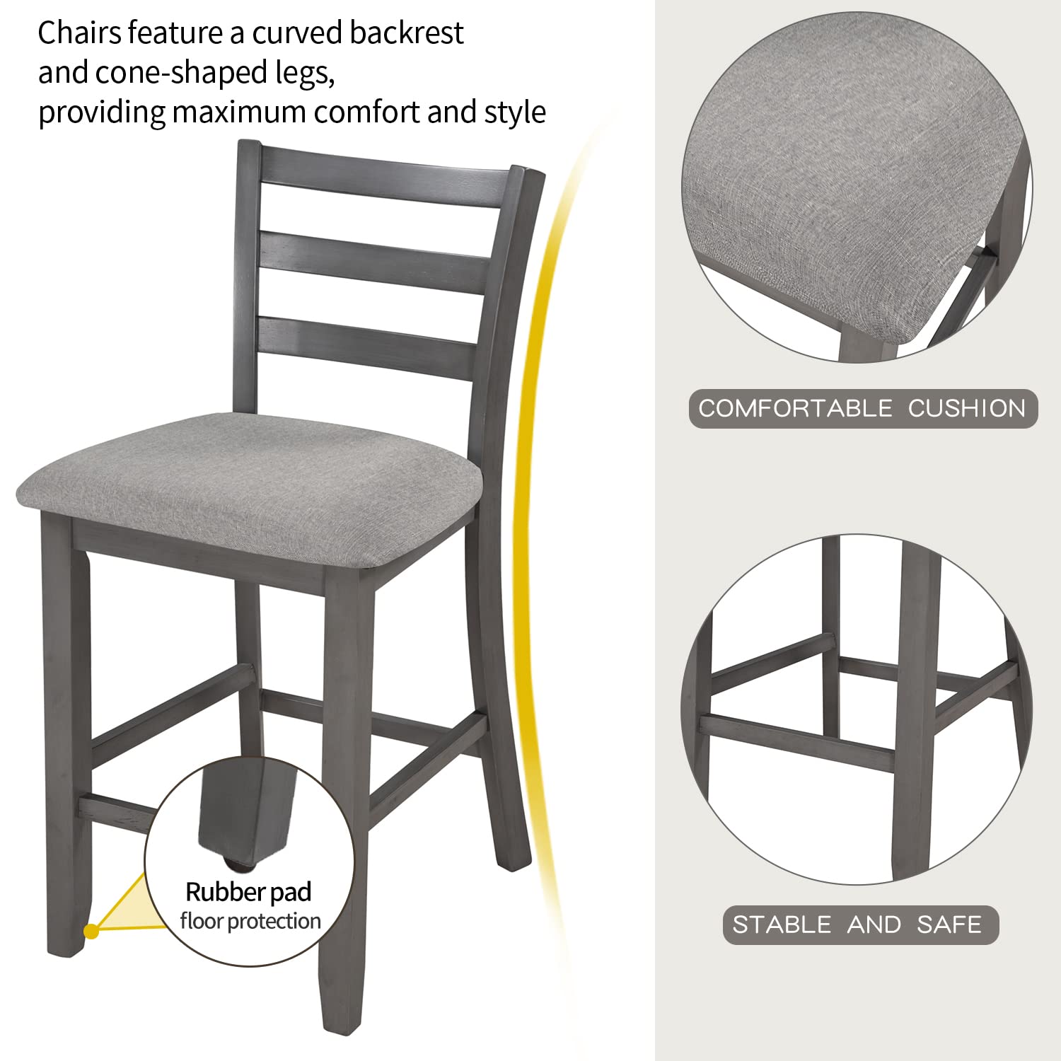 KoiHome 7-Piece Retro Extendable 6 Upholstered Chairs with Seat Cushion, Wood Kitchen Table Set for Dining Room, Restaurant, Distressed Finish, Set of 6 (Brown+White)