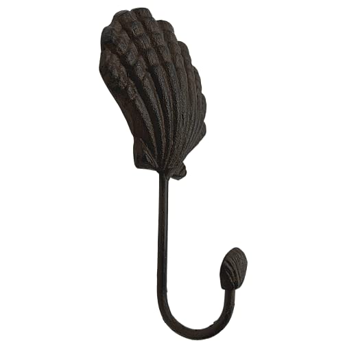 Needzo Cast Iron Rusted Seashell Wall Hook, Nautical Themed Decor for Beach House, Lake House, or Home, Rustic Hooks for Towels, Keys, Coats, and More,7.25 Inches