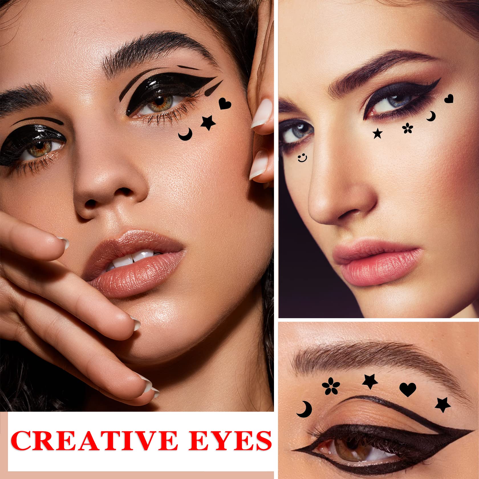 NVLEPTAP 6 Pcs Double-headed Eyeliner Stamps Set Black Liquid Eye Liner Pen With Star,Moon,Heart,Flower,Smiley,Waterproof Eye Liner for Women Create Long Lasting Eye Makeup