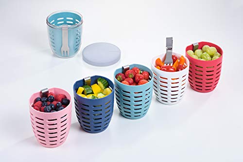 MEPAL, Fruit and Veggie Snack Pot with Airtight Lid, Colander and Fork, Portable, BPA Free, Nordic White, Holds 600ml|20oz, 1 Count