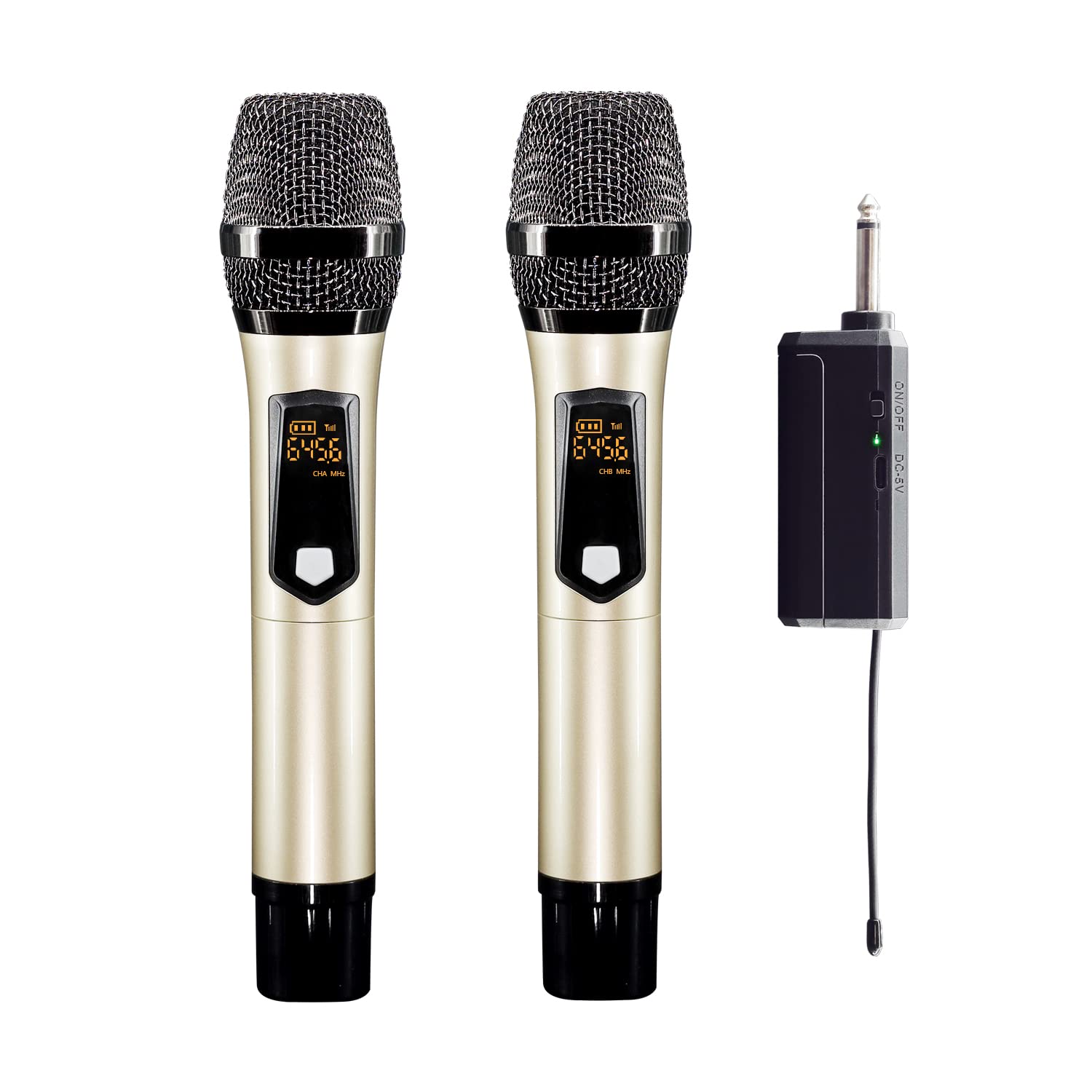 PAsucceed Wireless Microphones, UHF Metal Dual Handheld Cordless Microphone, Rechargeable Receiver, for Church, Speech, Wedding, Party Singing,Karaoke Machine, Speaker, Amplifier,160ft Range