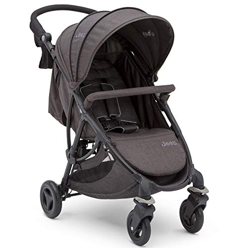 Jeep Gemini Stroller by Delta Children - Full of Features: Easy One-Hand Fold, Recline, Lightweight, Oversized Canopy, 2 Cup Holders, Shock Absorbing Frame, Grey Tweed