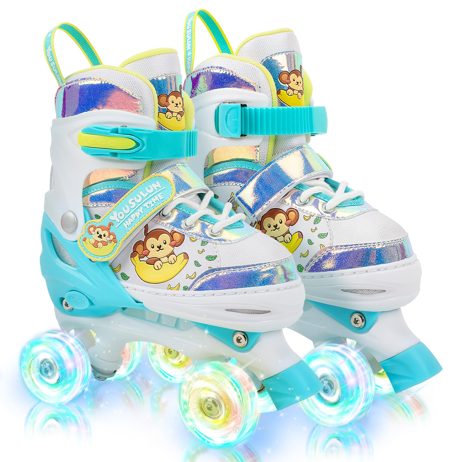Kids Roller Skates with Light up Wheels 4 Sizes Adjustable Fun Illuminating Roller Skates for Toddler Kids Beginners Outdoor Skating with Hard-Shell Ankle Support (Pink, Large-(4Y-7Y))