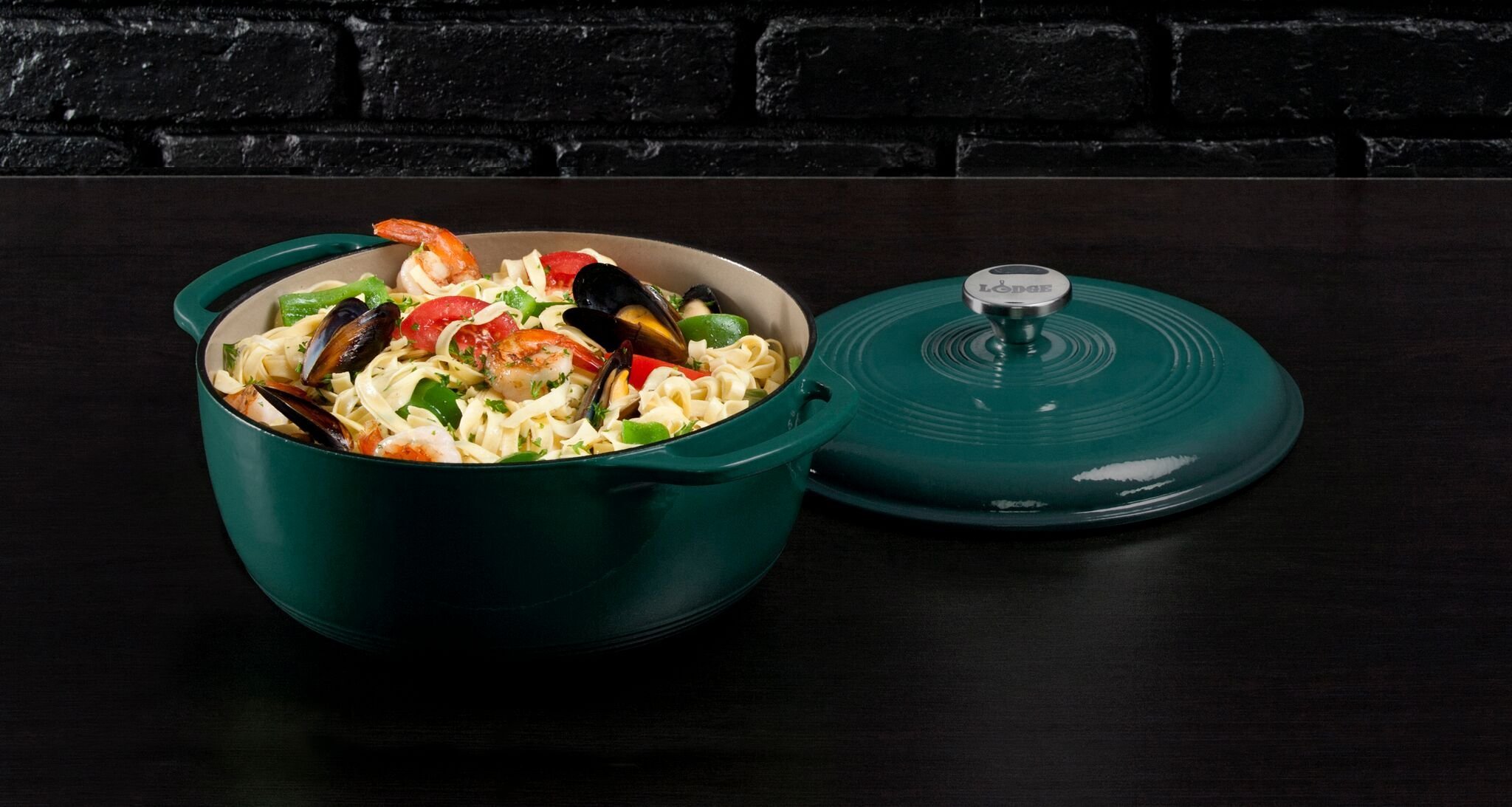 Lodge 6 Quart Enameled Cast Iron Dutch Oven with Lid + Lodge Seasoned Cast Iron Care Kit