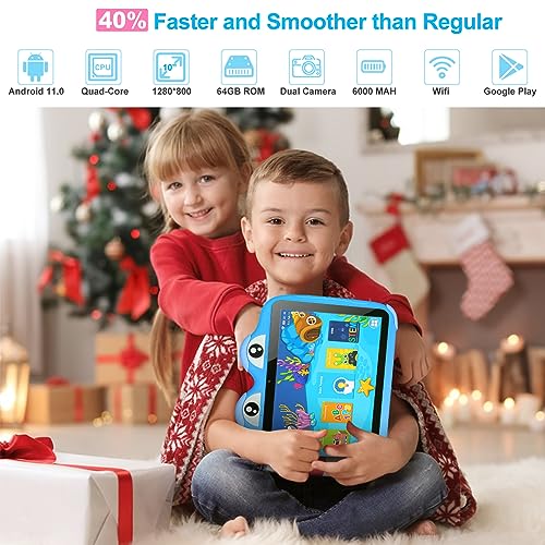 Kids Tablet 10.1 Inches Tablet for Kids, Android 11 64GB Tablets for Kids with Case, Google Play, YouTube, Dual Camera, WiFi, Bluetooth, Apps Pre-Installed, Education, Parent Control (Blue)
