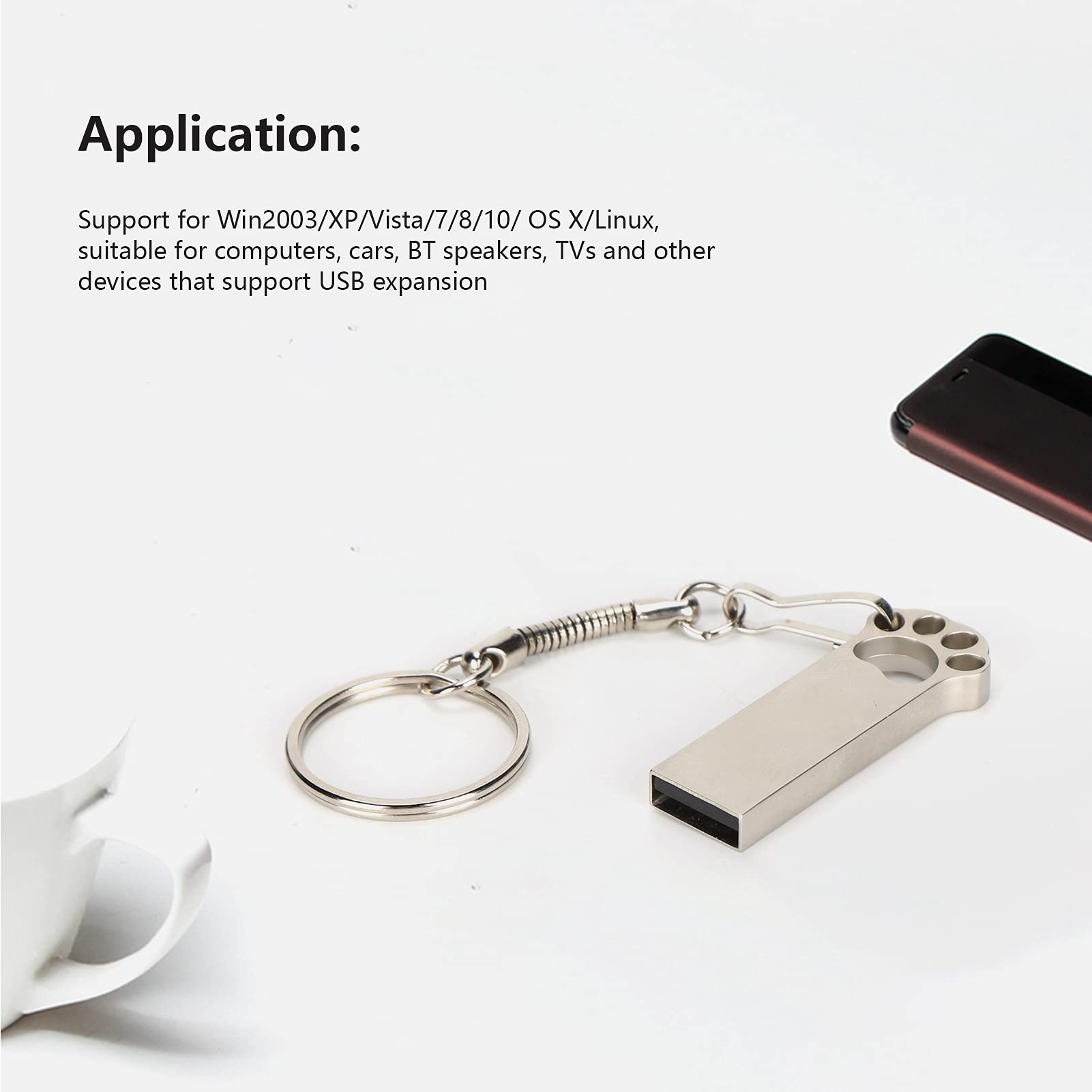 Rankomu USB Flash Drive, Portable Paw Shape USB Flash Drive USB2.0 Tiny Memory Stick U Disk Key Ring Disk Thumb Drive Low Profile USB Flash Drive USB Key for Computers Cars(1GB)