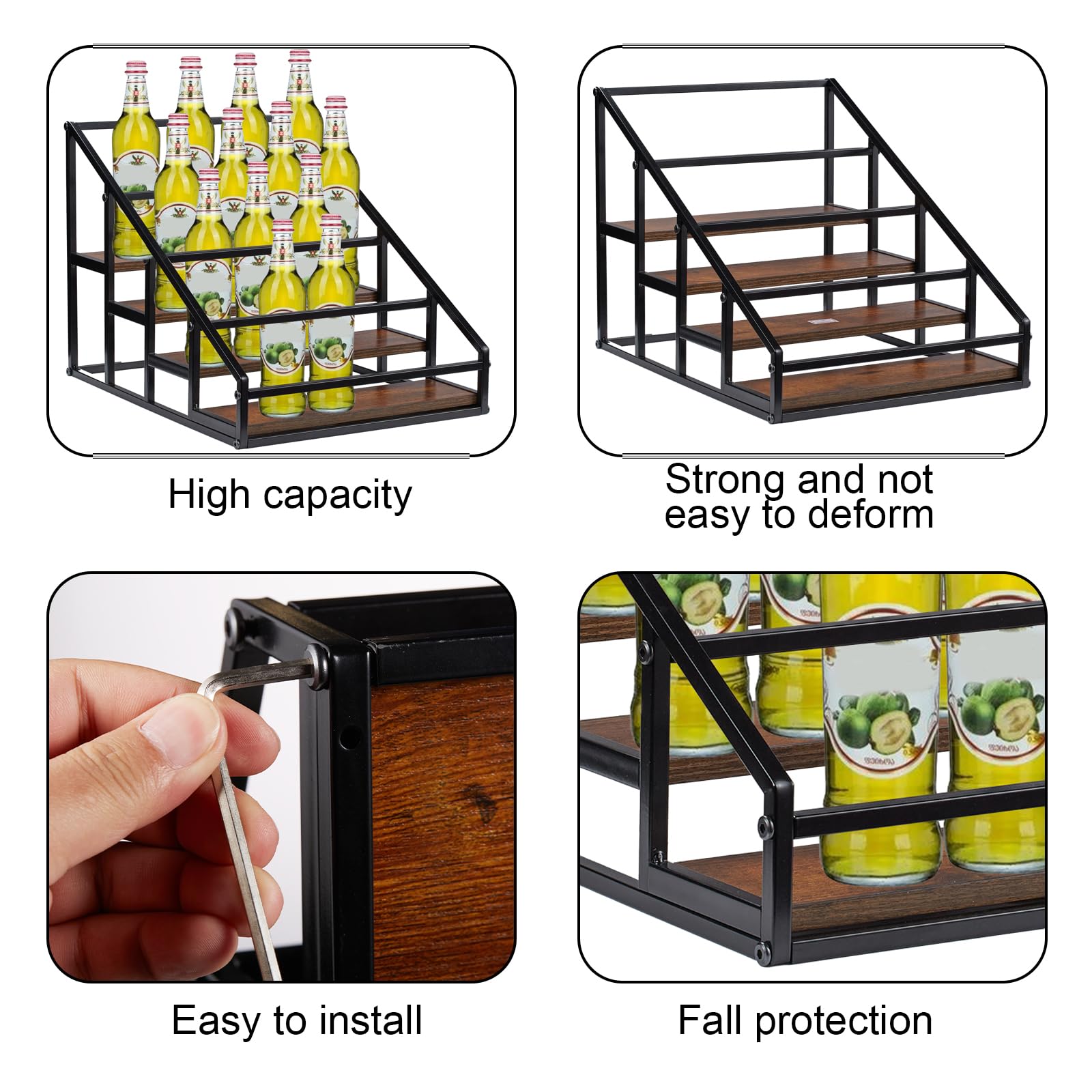 Oarianp Coffee Syrup Rack Organizer, Coffee Bar Syrup Bottle Rack, Wine Rack, Kitchen Countertop Condiment Storage Rack, Rustic Brown,Coffee Bar 4-Tier 16 Bottles Storage Shelves